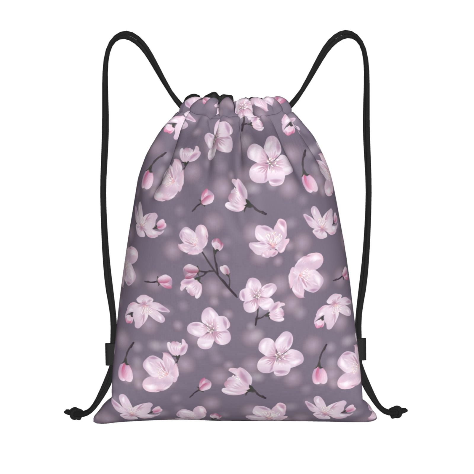 Drawstring Backpack - Elegant berry blossoms floral Splash Proof Small ...