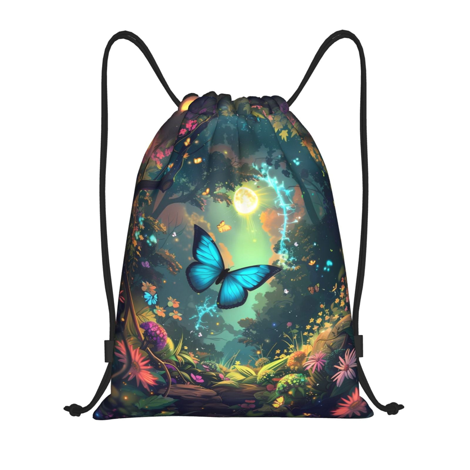 Drawstring Backpack - Enchanted Forest Butterfly A Splash Proof Small ...