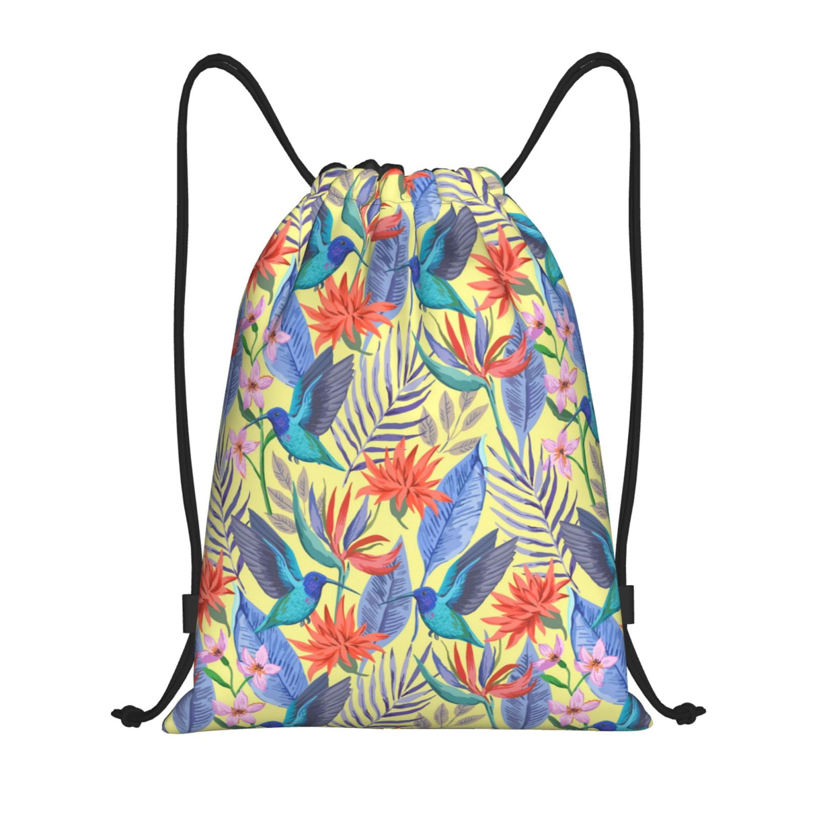 Drawstring Backpack, Exotic Flowers and Birds Light Waterproof Sports ...