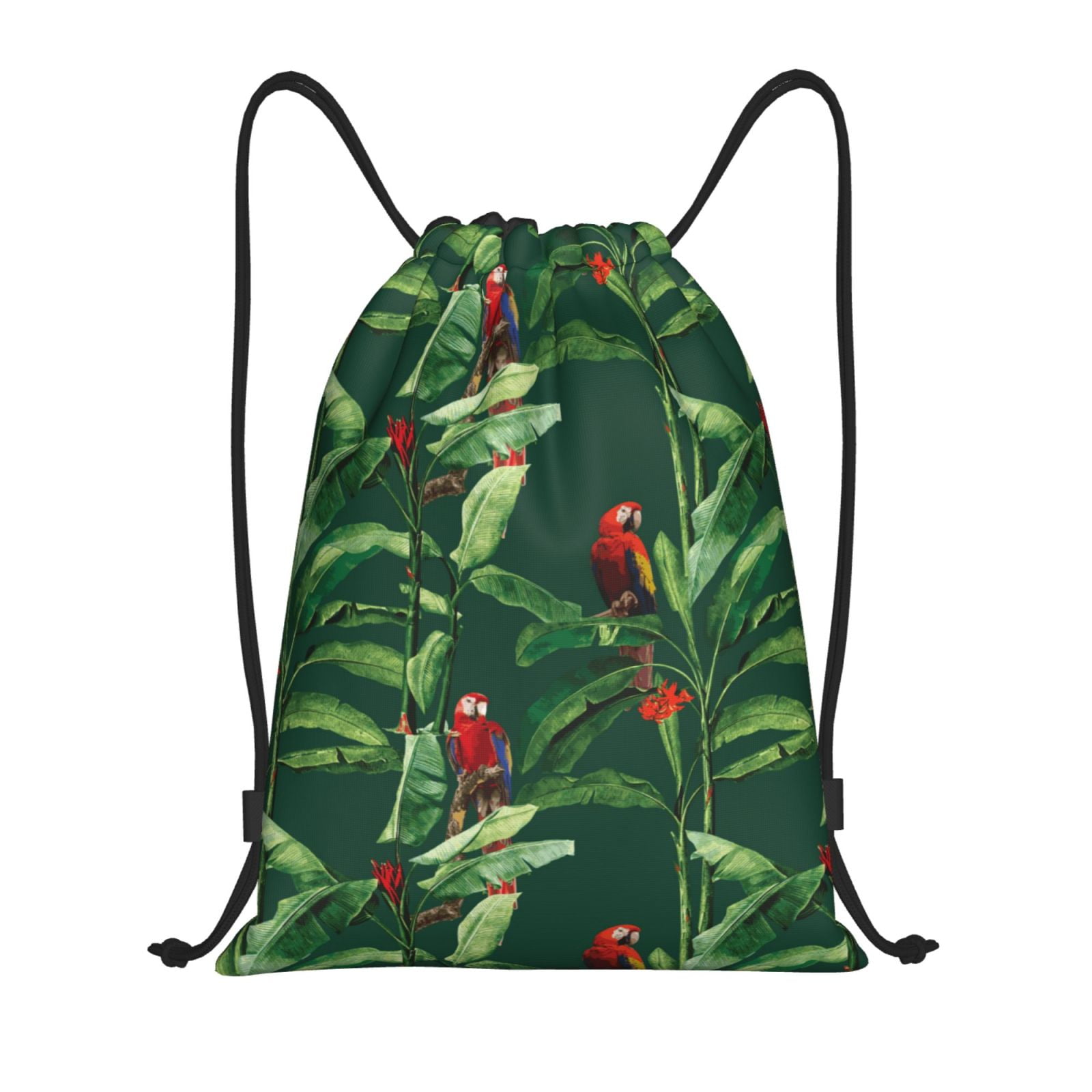 Drawstring Backpack Farmhouse Cute Parrot Banana Leaf Sports Gym Bag ...