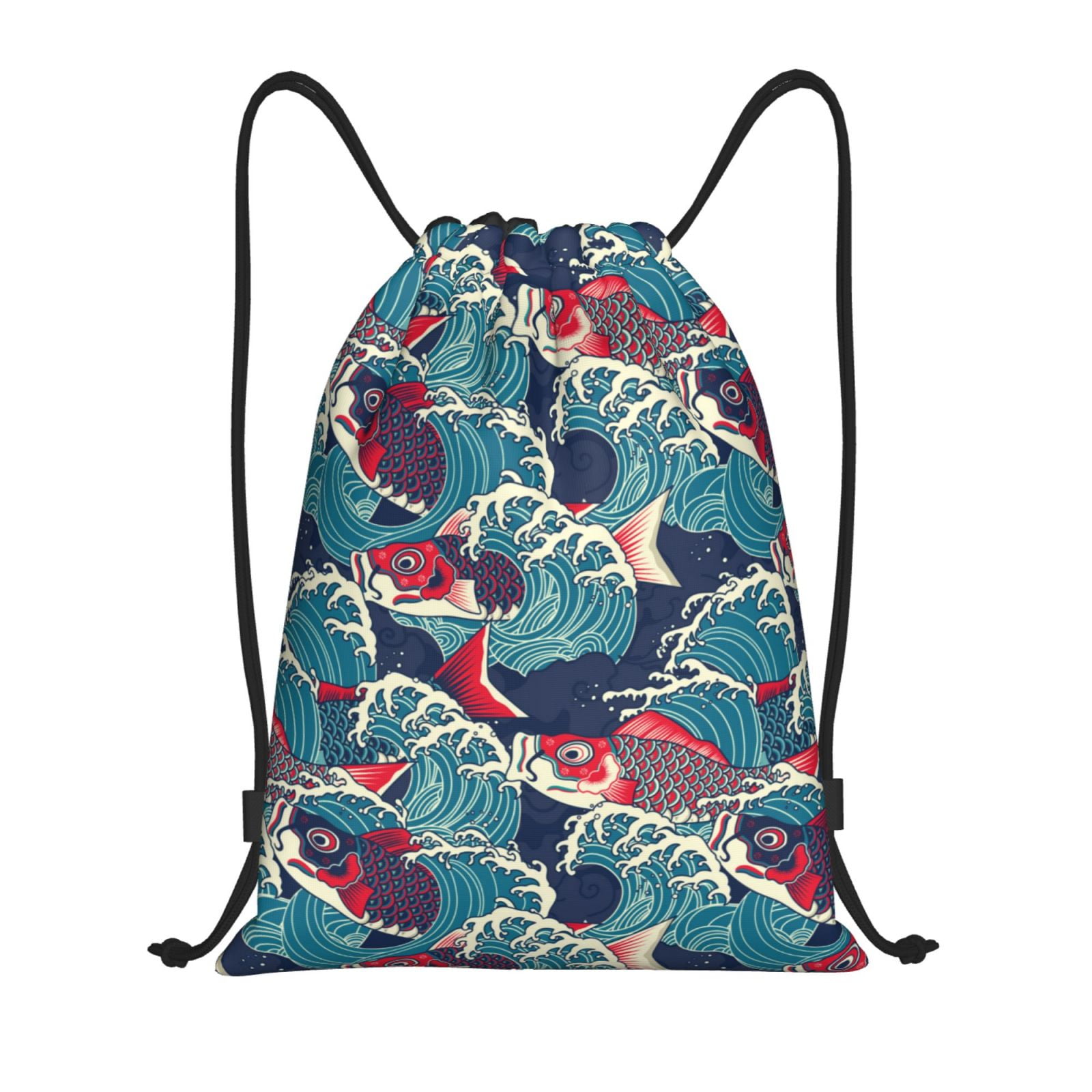 Drawstring Backpack, Fish In The Wave Light Waterproof Sports Gym Bag ...