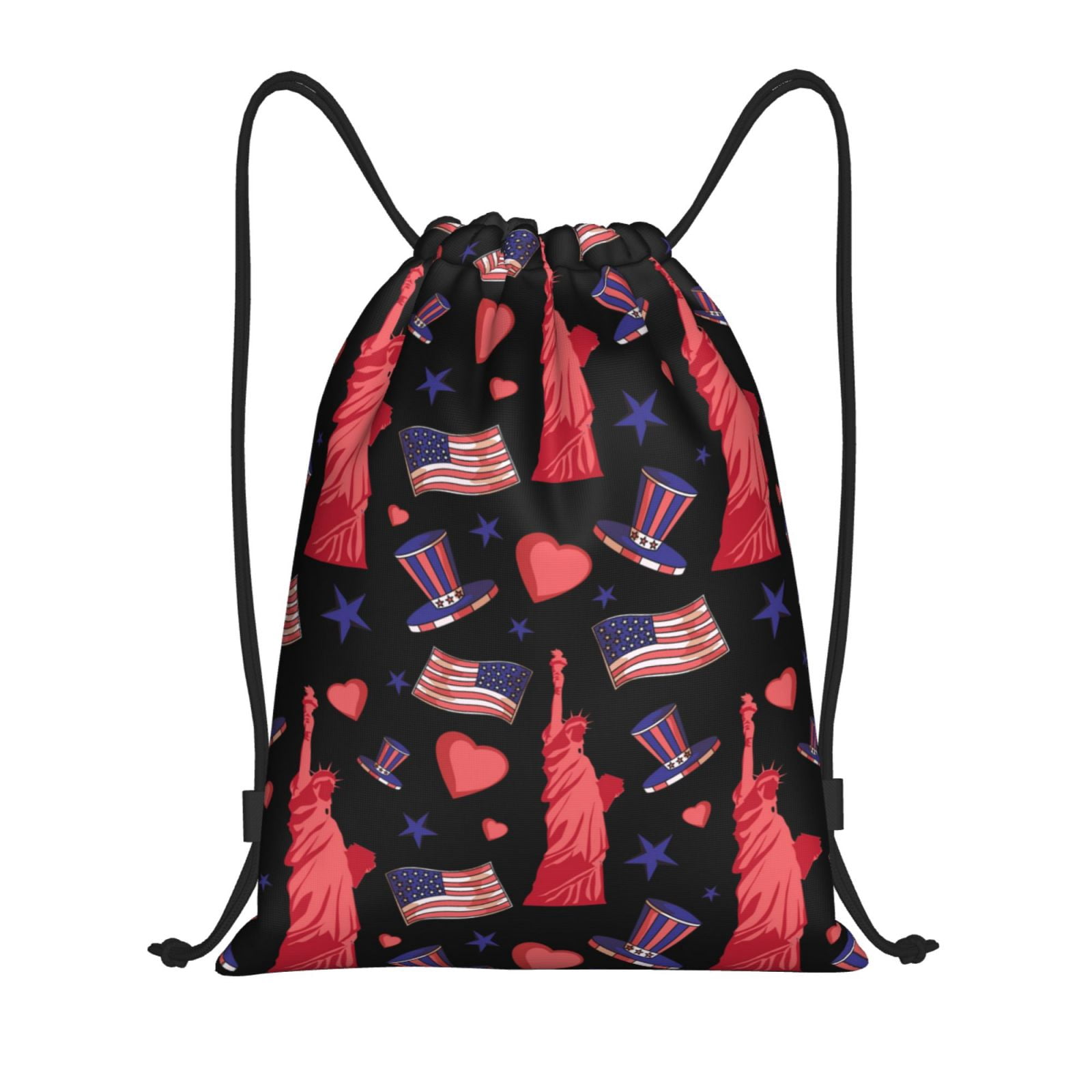 Drawstring Backpack - Flag heart USA Print Cheer Gym Bag for Women Men ...