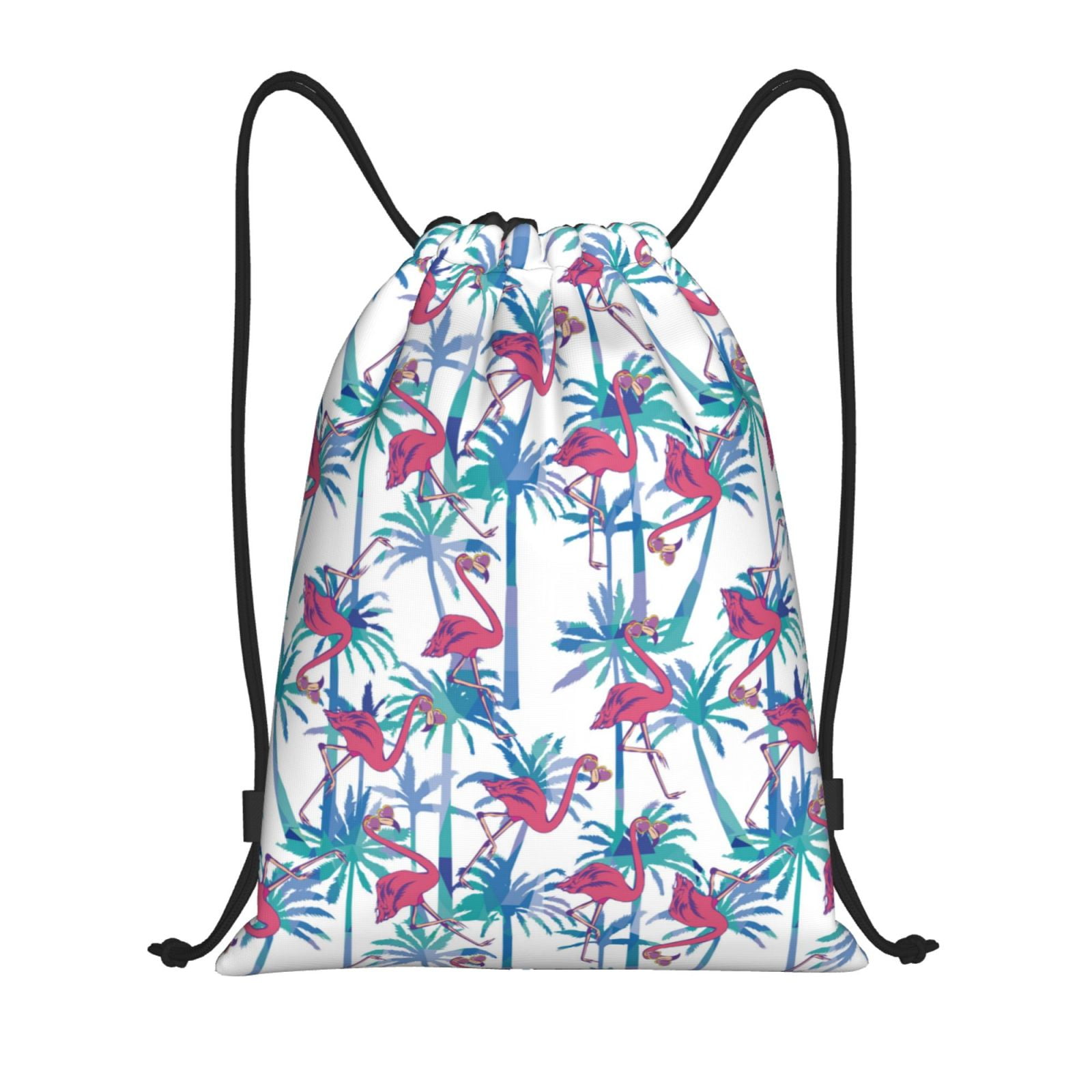 Drawstring Backpack - Flamingo Palm Leaves_C Splash Proof Small ...