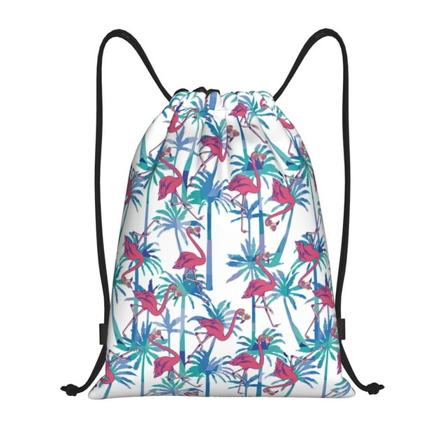 Drawstring Backpack - Flamingo Palm Leaves_C Splash Proof Small Drawstring Gym Bag for Women Men ...