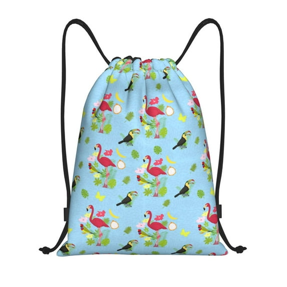 Drawstring Backpack - Flamingos And Tropical Plants Splash Proof Small ...