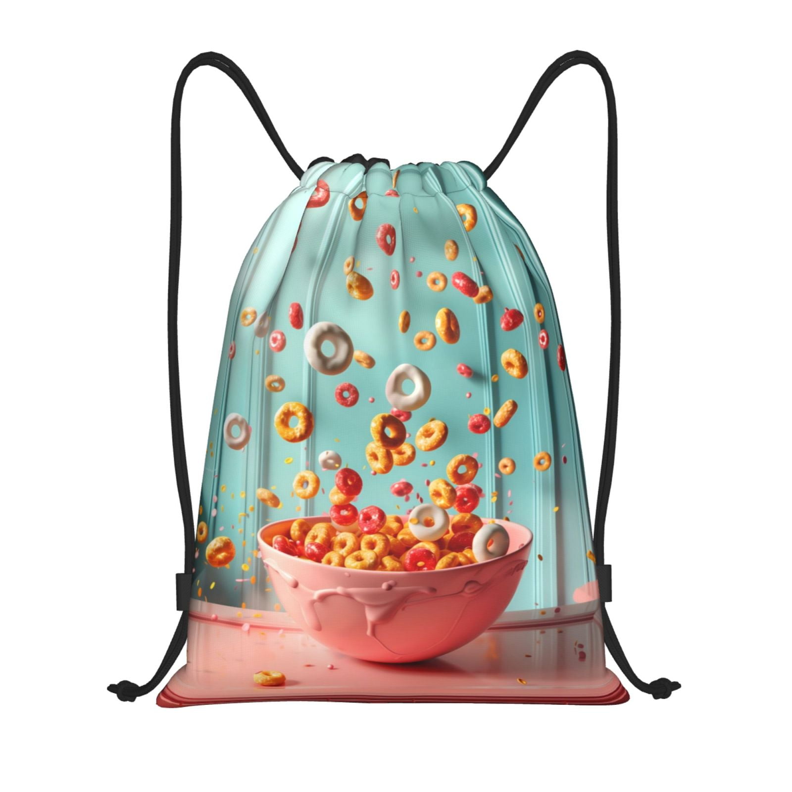 Drawstring Backpack - Floating Colorful Cereal Cheer Gym Bag for Women ...