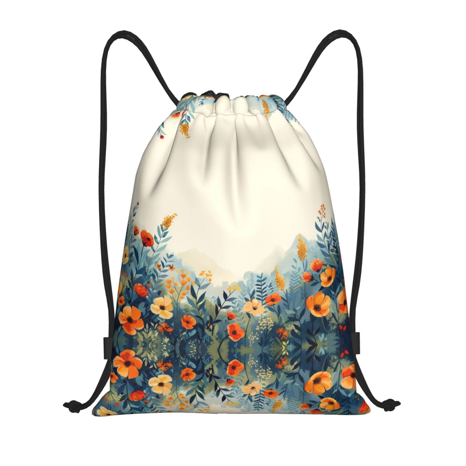 Drawstring Backpack - Floral Mountain Landscape Cheer Gym Bag for Women ...
