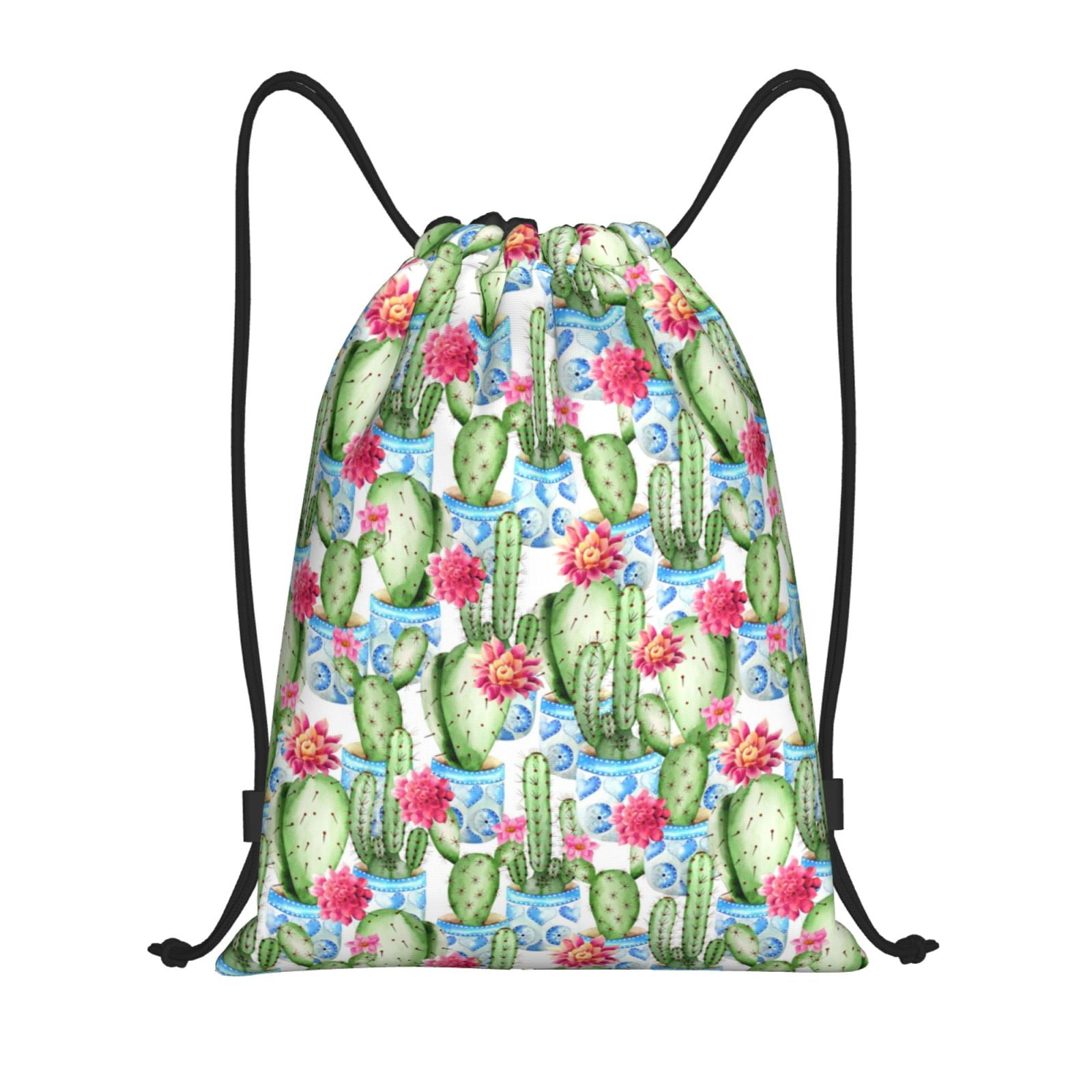 Drawstring Backpack - Flowers and Cactus Cheer Gym Bag for Women Men ...