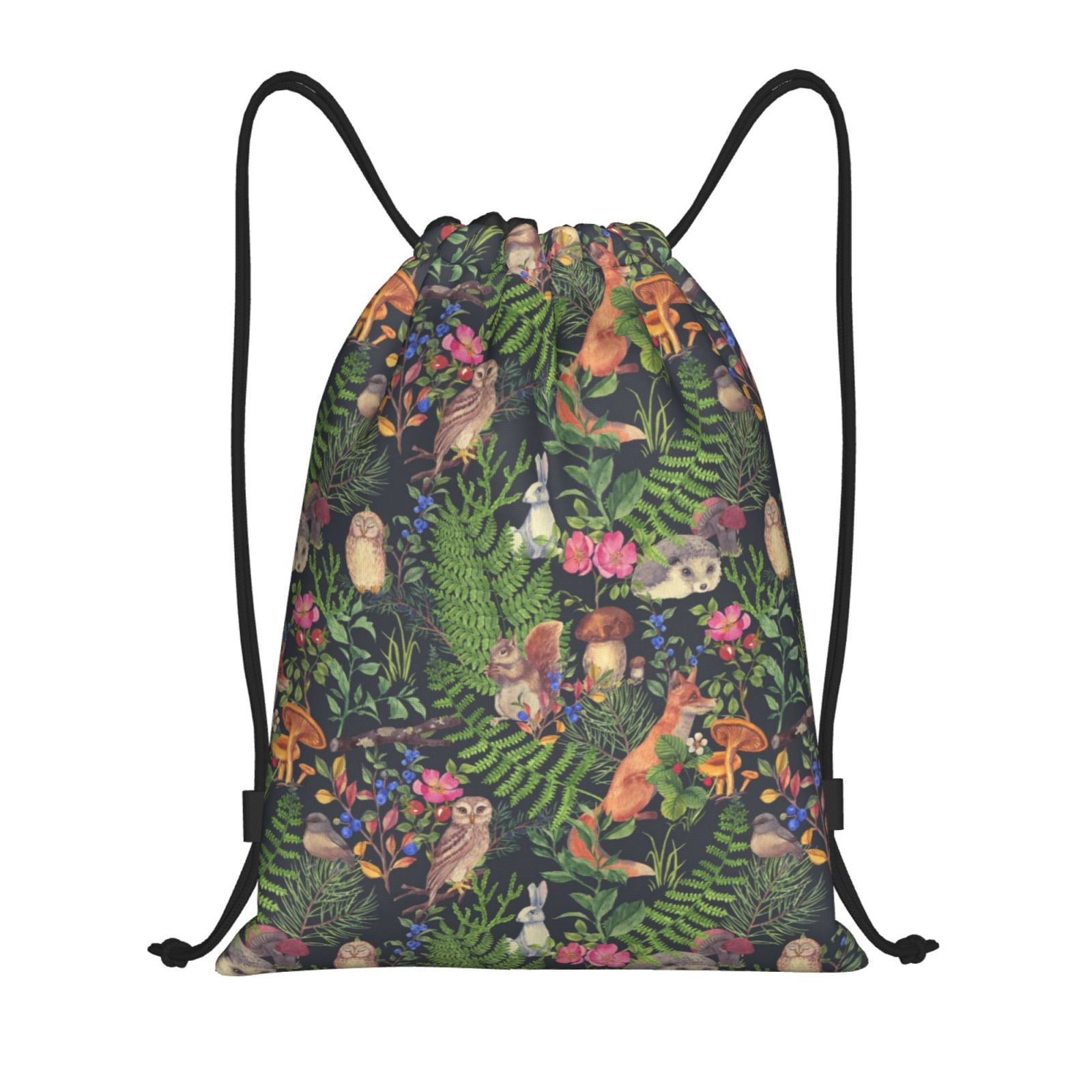 Drawstring Backpack - Forest Animals And Plants Splash Proof Small ...