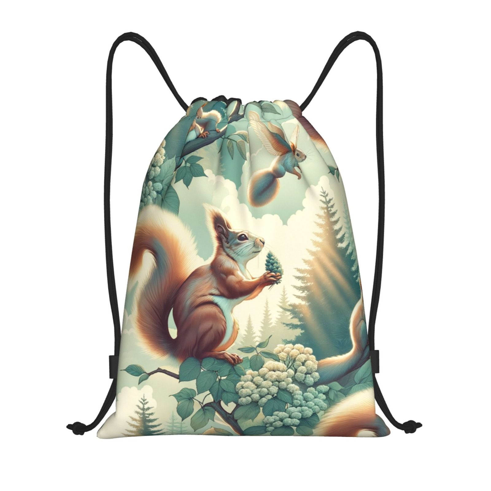 Drawstring Backpack - Forest squirrel surreal Splash Proof Small ...