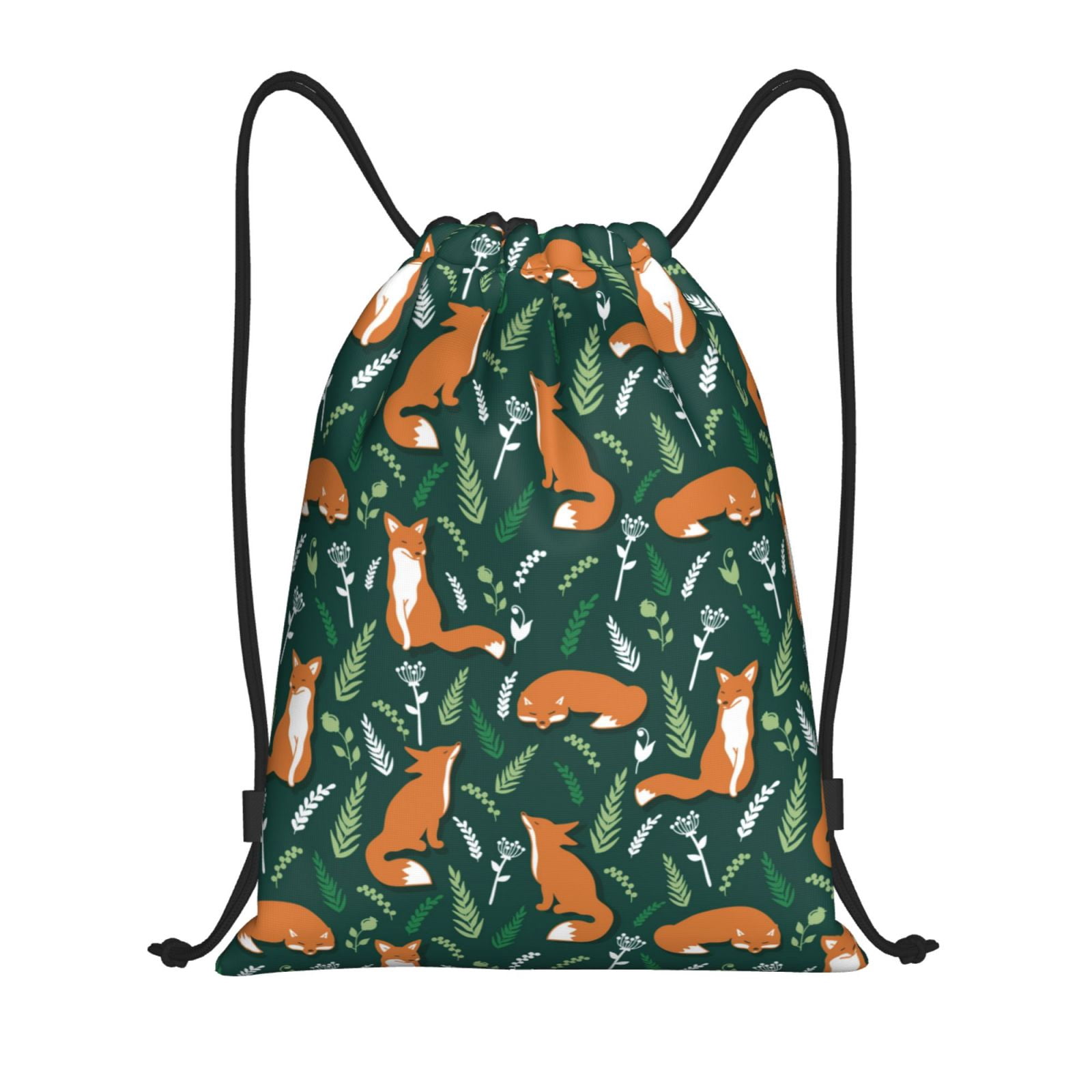 Drawstring Backpack Fox Green Plants Sports Gym Bag for Men Women ...