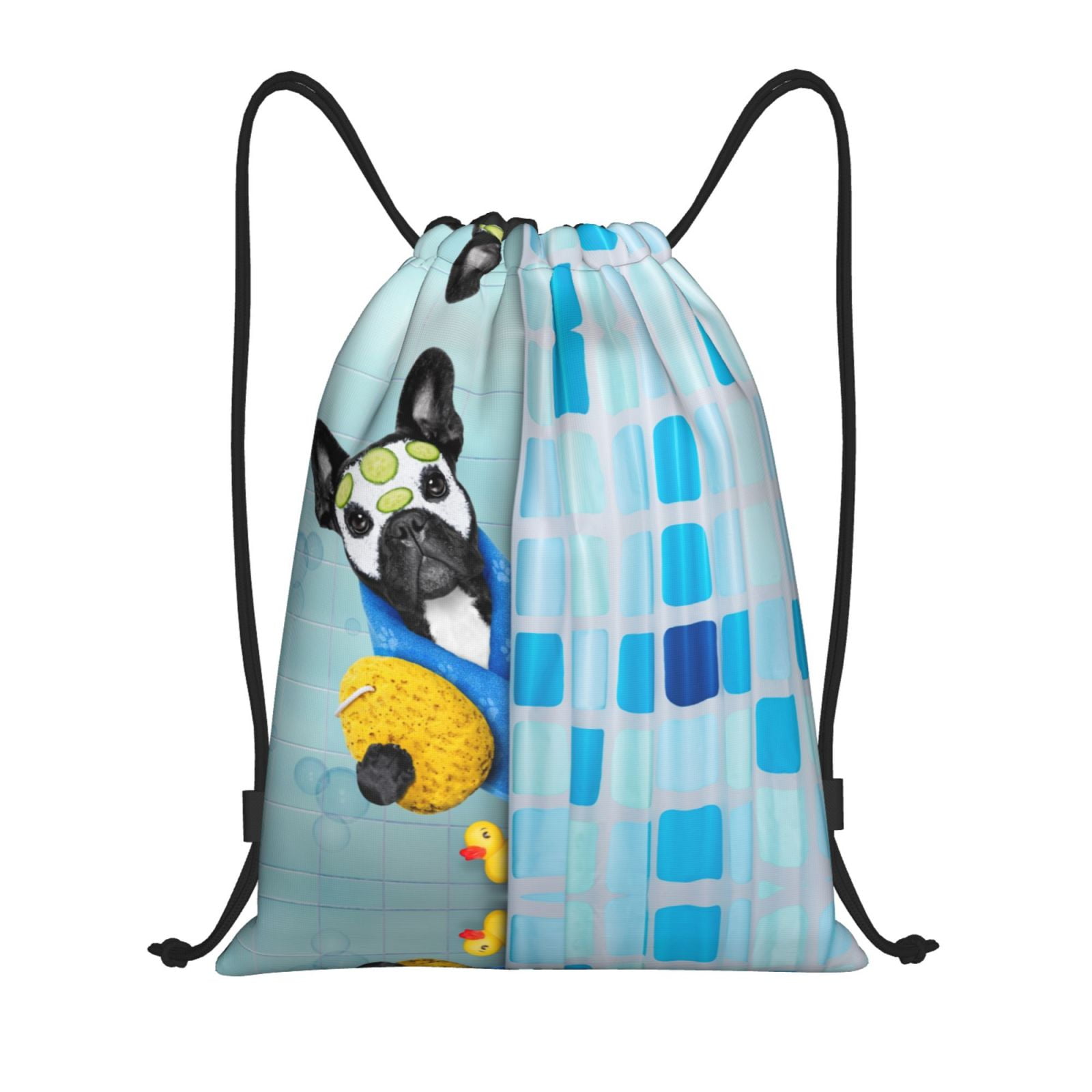 Drawstring Backpack - French Bulldog Dog in a Bathtub Splash Proof ...