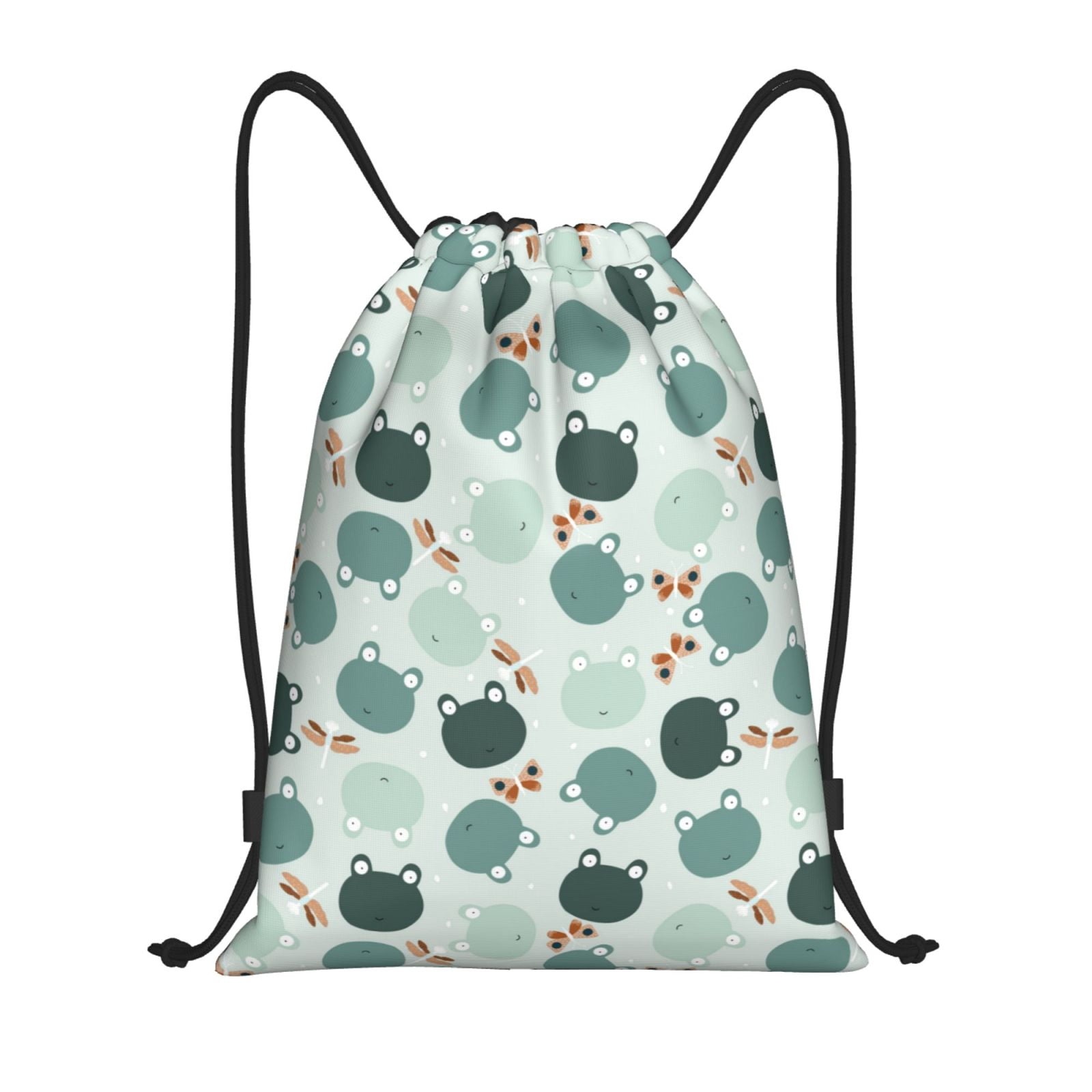 Drawstring Backpack - Frog And Dragonflies Splash Proof Small ...