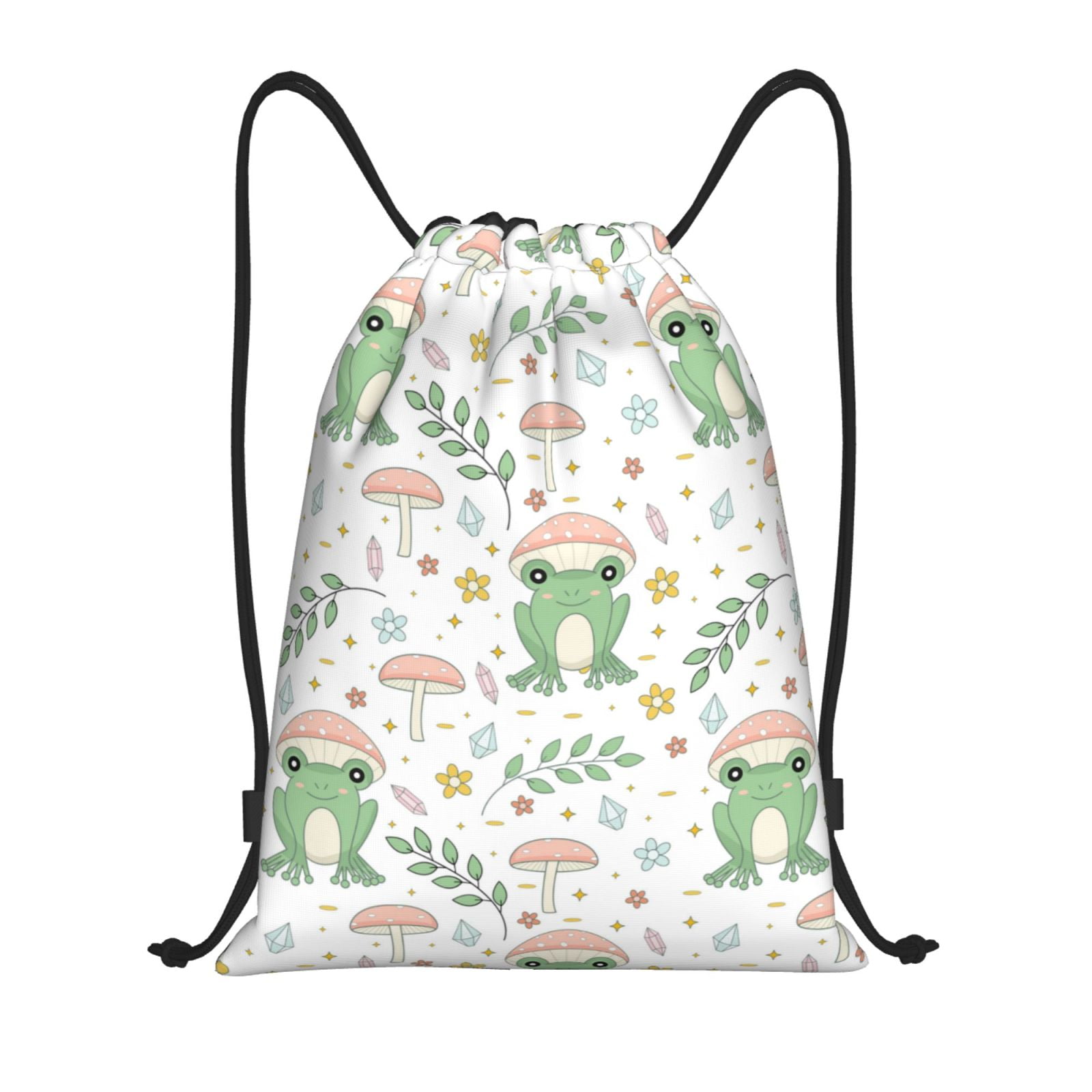Drawstring Backpack - Frog and Mushrooms Splash Proof Small Drawstring ...
