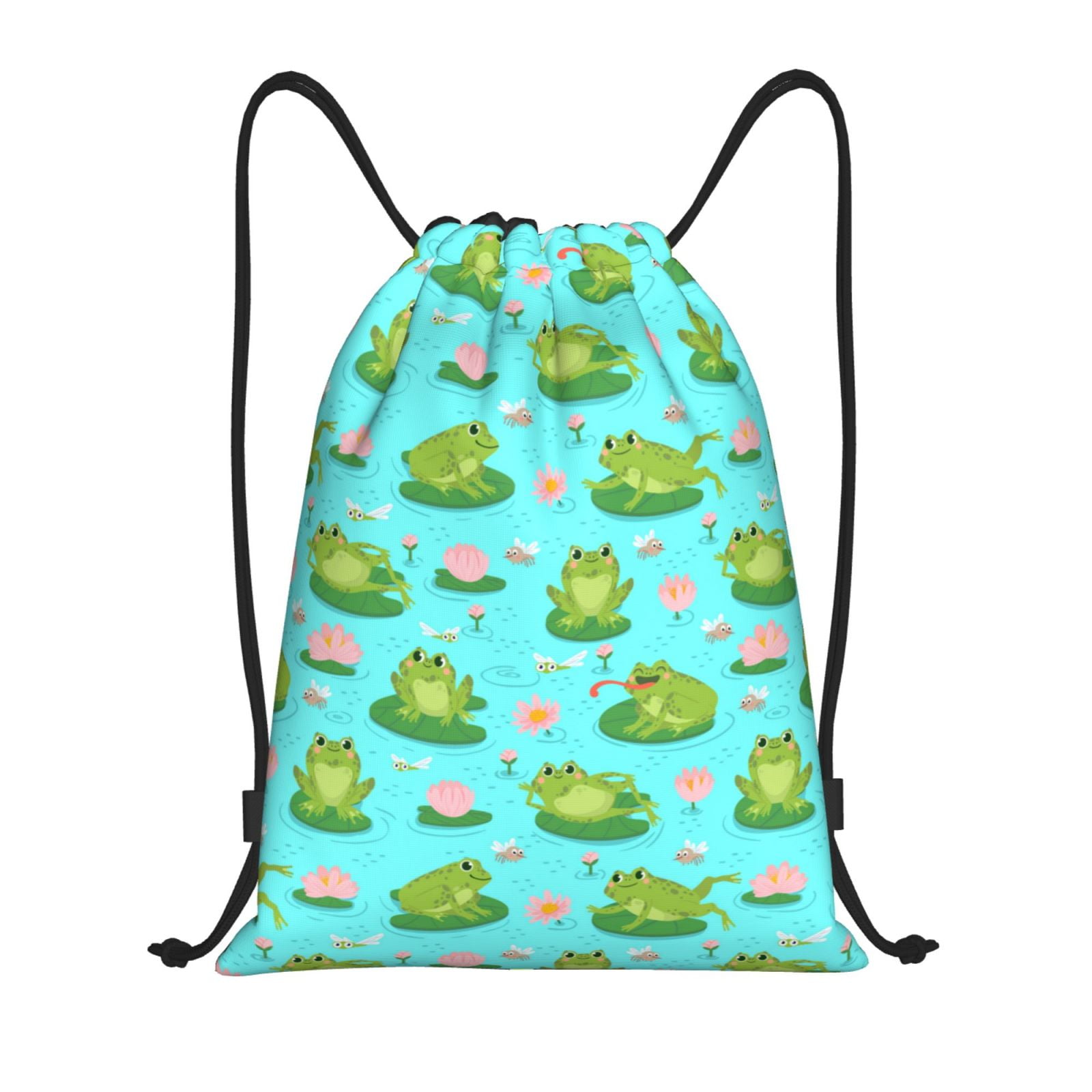 Drawstring Backpack, Frogs And Aquatic Plants Light Waterproof Sports ...