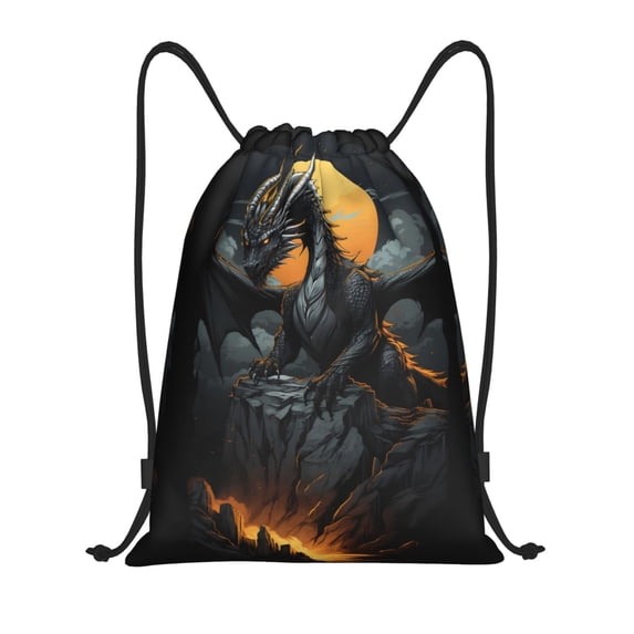 Drawstring Backpack - Full Moon Black Dragon Splash Proof Small ...