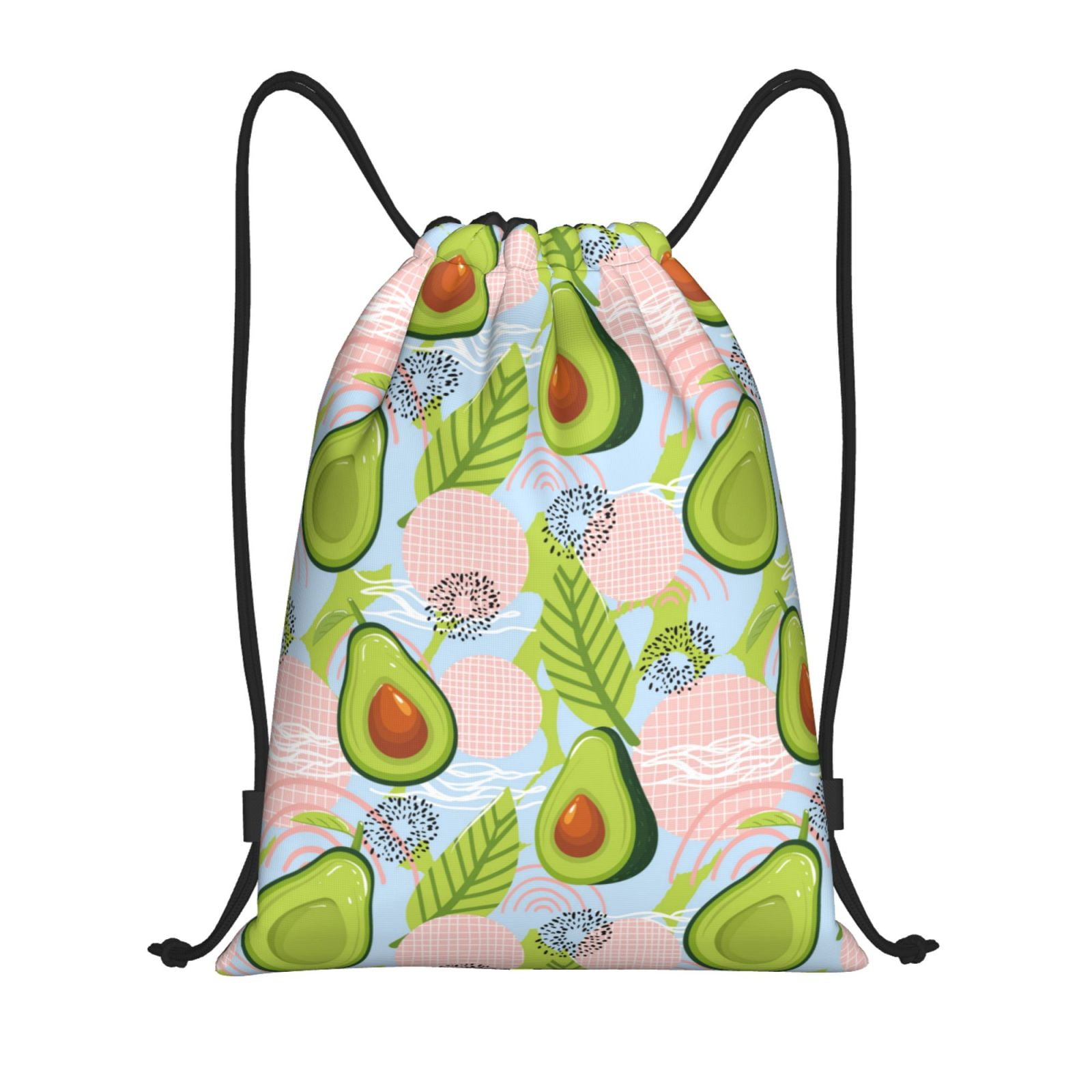 Drawstring Backpack - Funny Avocado Green Leaves Splash Proof Small ...