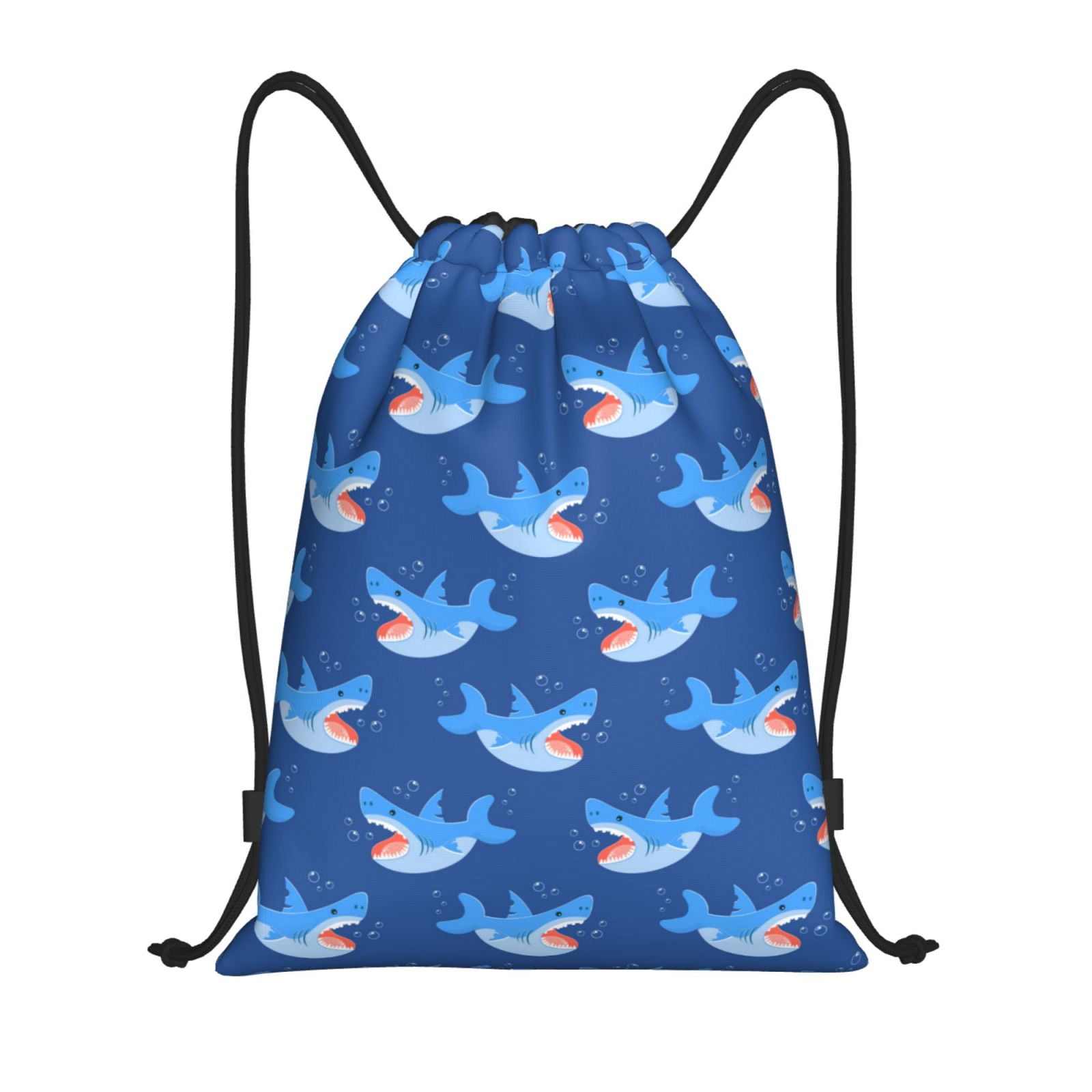 Drawstring Backpack - Funny Cartoon Cute Shark Blue_A Cheer Gym Bag for ...