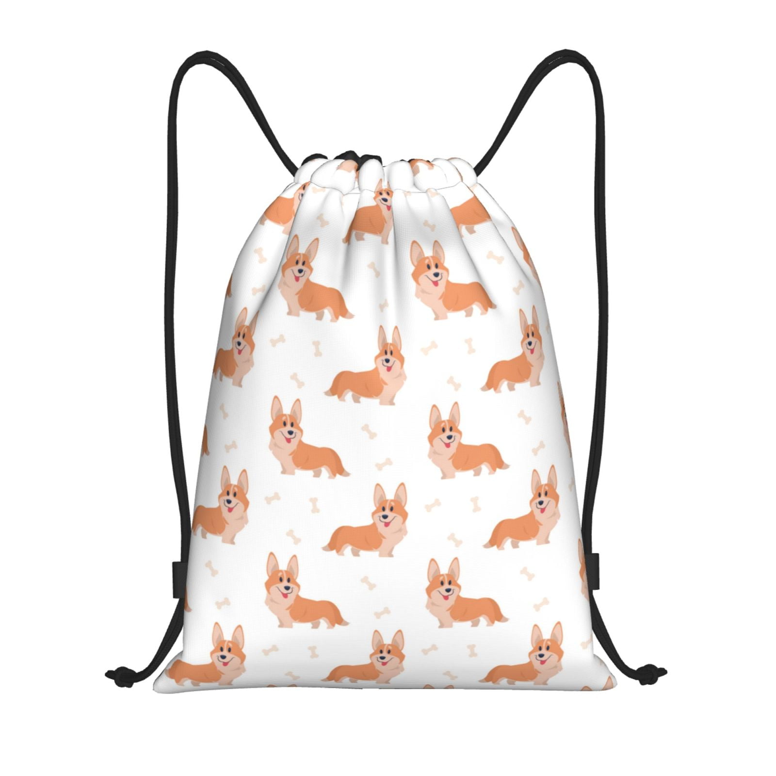 Drawstring Backpack Funny Cute Corgi Dog Bones Sports Gym Bag for Men Women, Waterproof ...