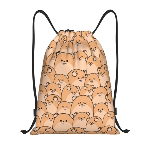 Drawstring Backpack, Funny Cute Hamster Smiles Light Waterproof Sports ...