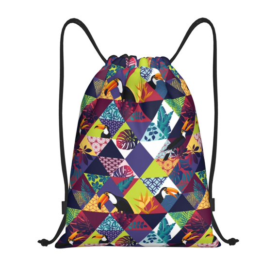 Drawstring Backpack, Geometric Cute Toucan Bird Plant Light Waterproof ...
