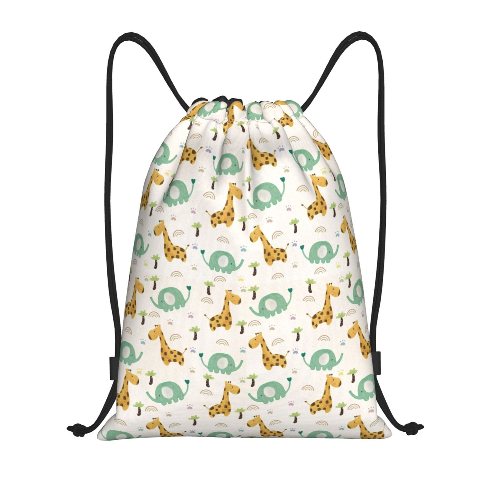 Drawstring Backpack, Giraffe And Elephant Light Waterproof Sports Gym ...