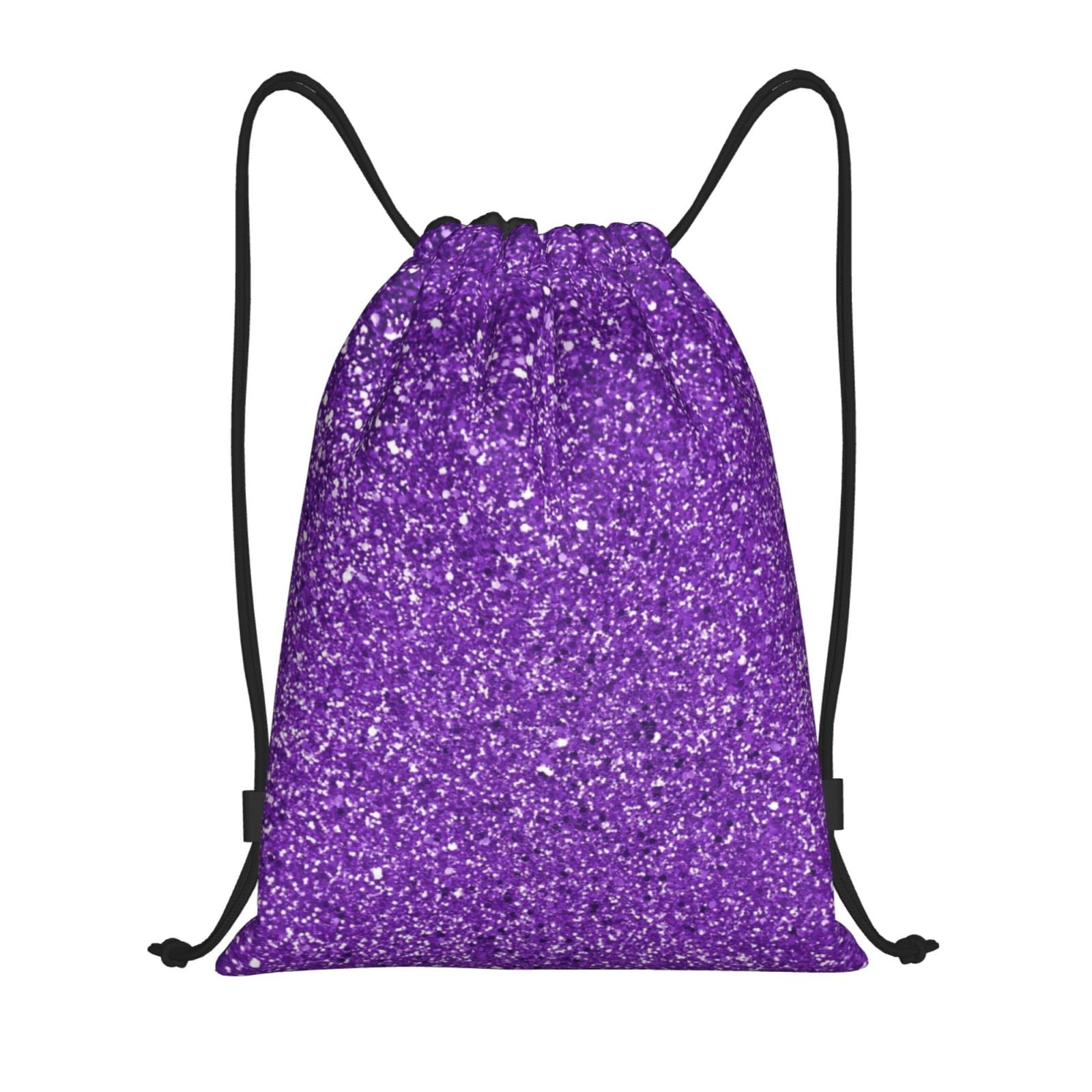 Drawstring Backpack, Glitter Purple Light Waterproof Sports Gym Bag ...