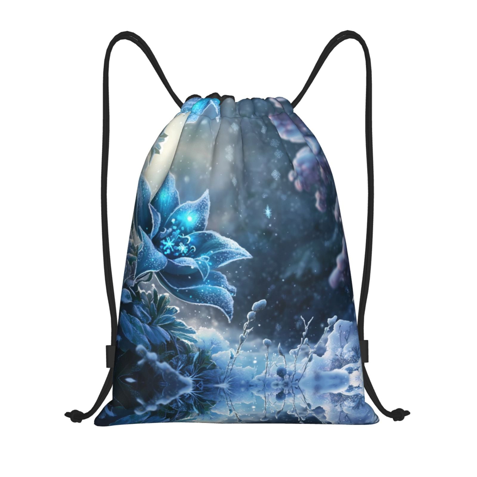 Drawstring Backpack - Glowing Winter Petals Splash Proof Small ...