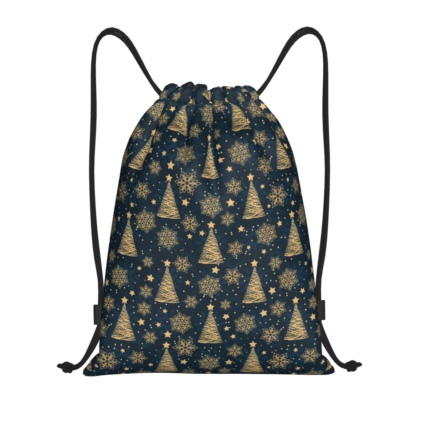 Drawstring Backpack - Gold Snowflake Christmas Tree Splash Proof Small ...