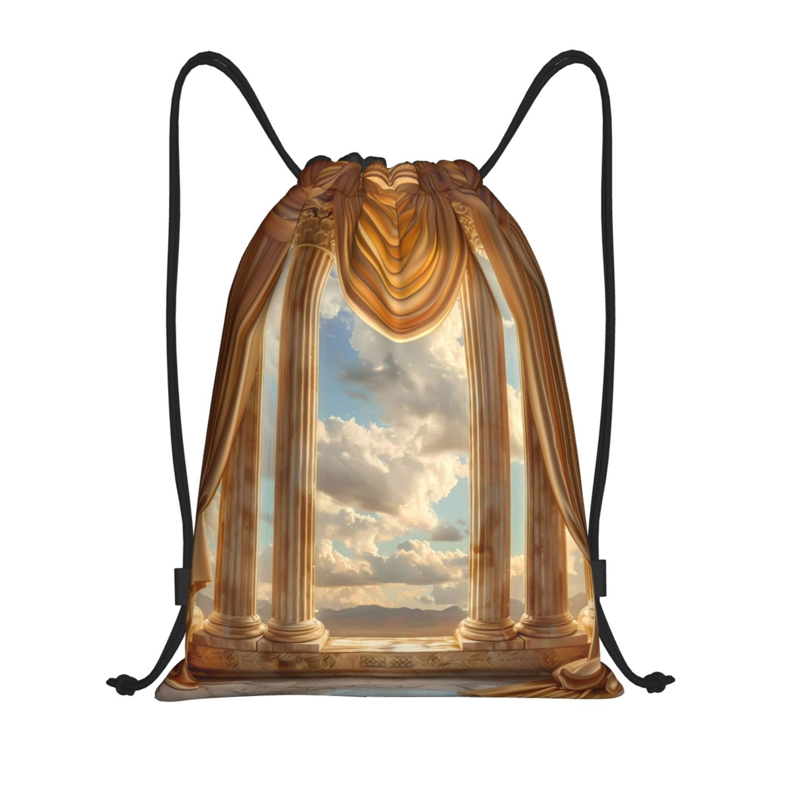 Drawstring Backpack Golden Drapes Pillars Clouds Sports Gym Bag for Men ...