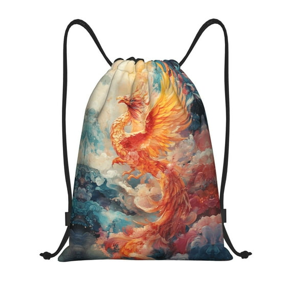 Drawstring Backpack, Golden Fiery Phoenix Light Waterproof Sports Gym ...