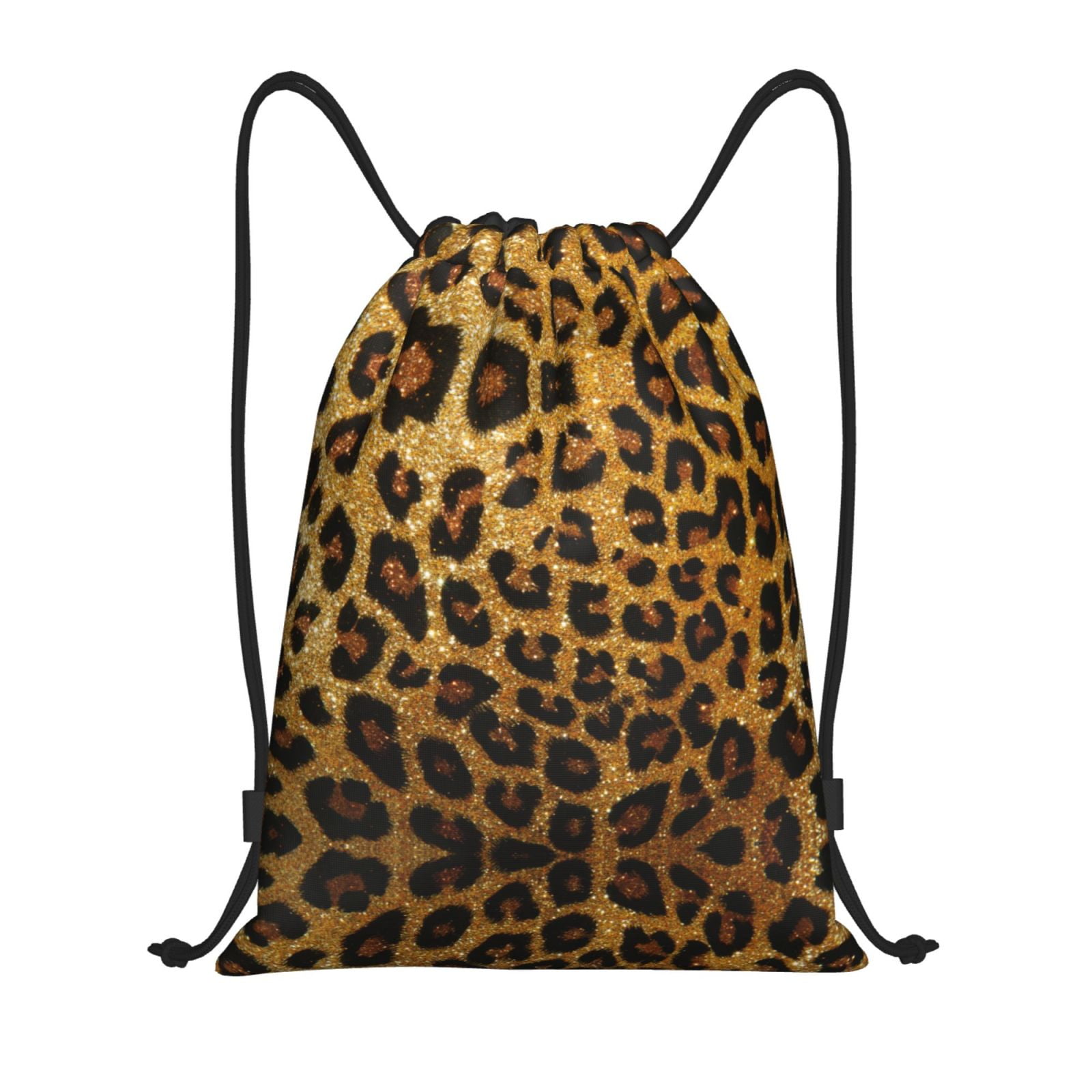 Drawstring Backpack - Golden Leopard Glitter Splash Proof Small ...