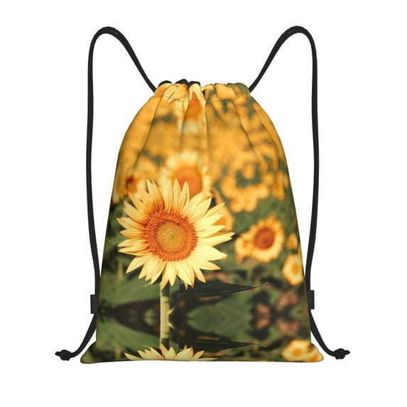 Drawstring Backpack, Golden Sunflower In Field Light Waterproof Sports ...