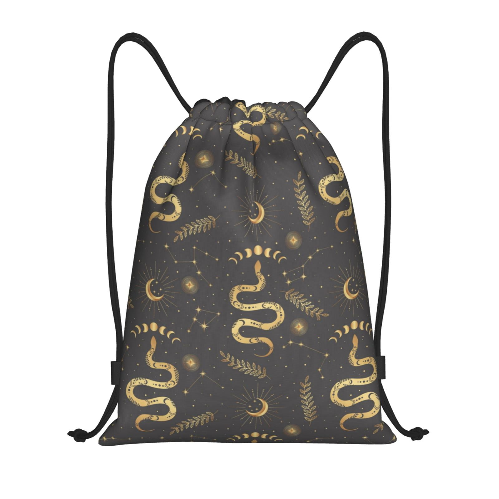Drawstring Backpack, Gothic Funny Golden Snake Moon Light Waterproof ...