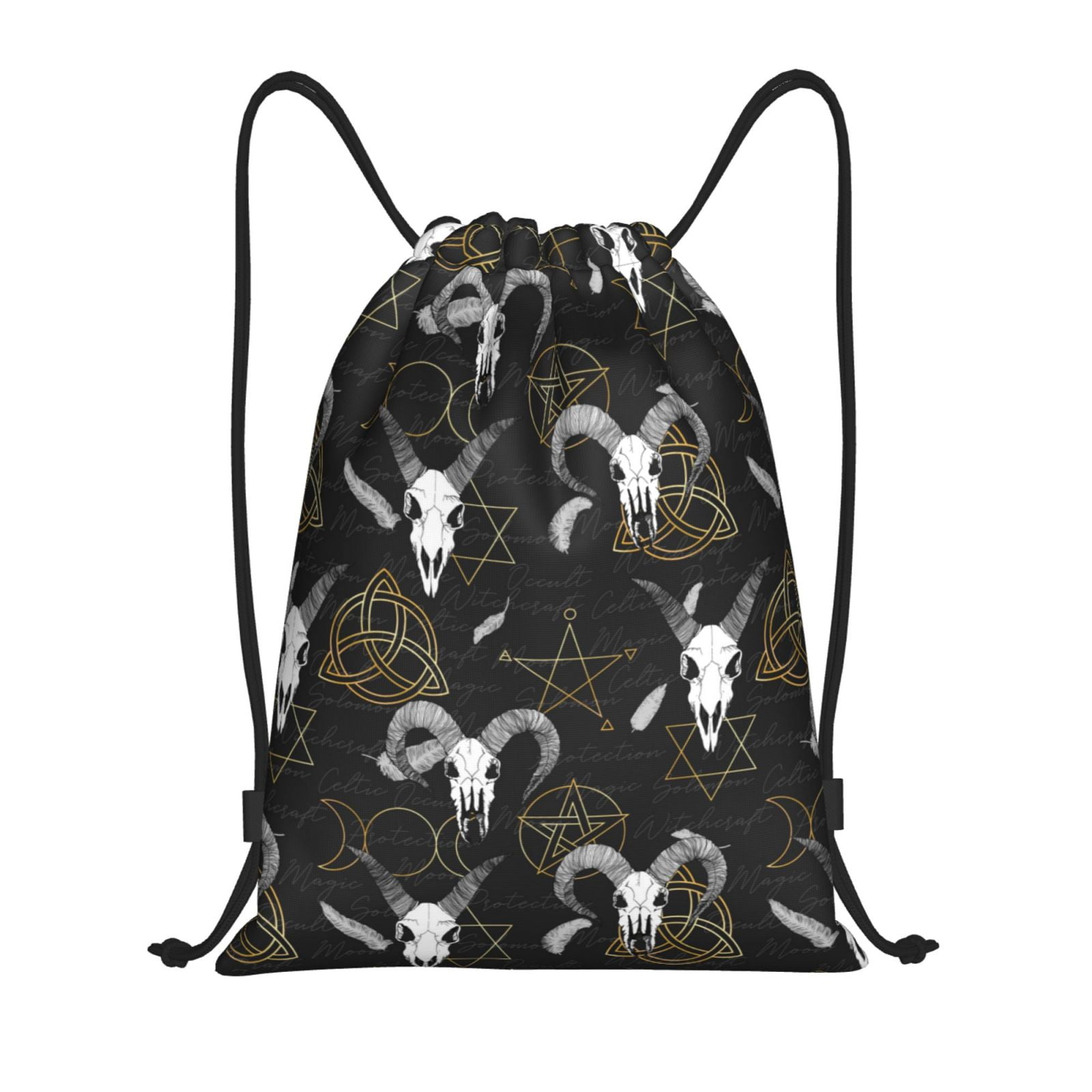 Drawstring Backpack - Gothic Style Cool Goat Skull Gym Bag for Women ...