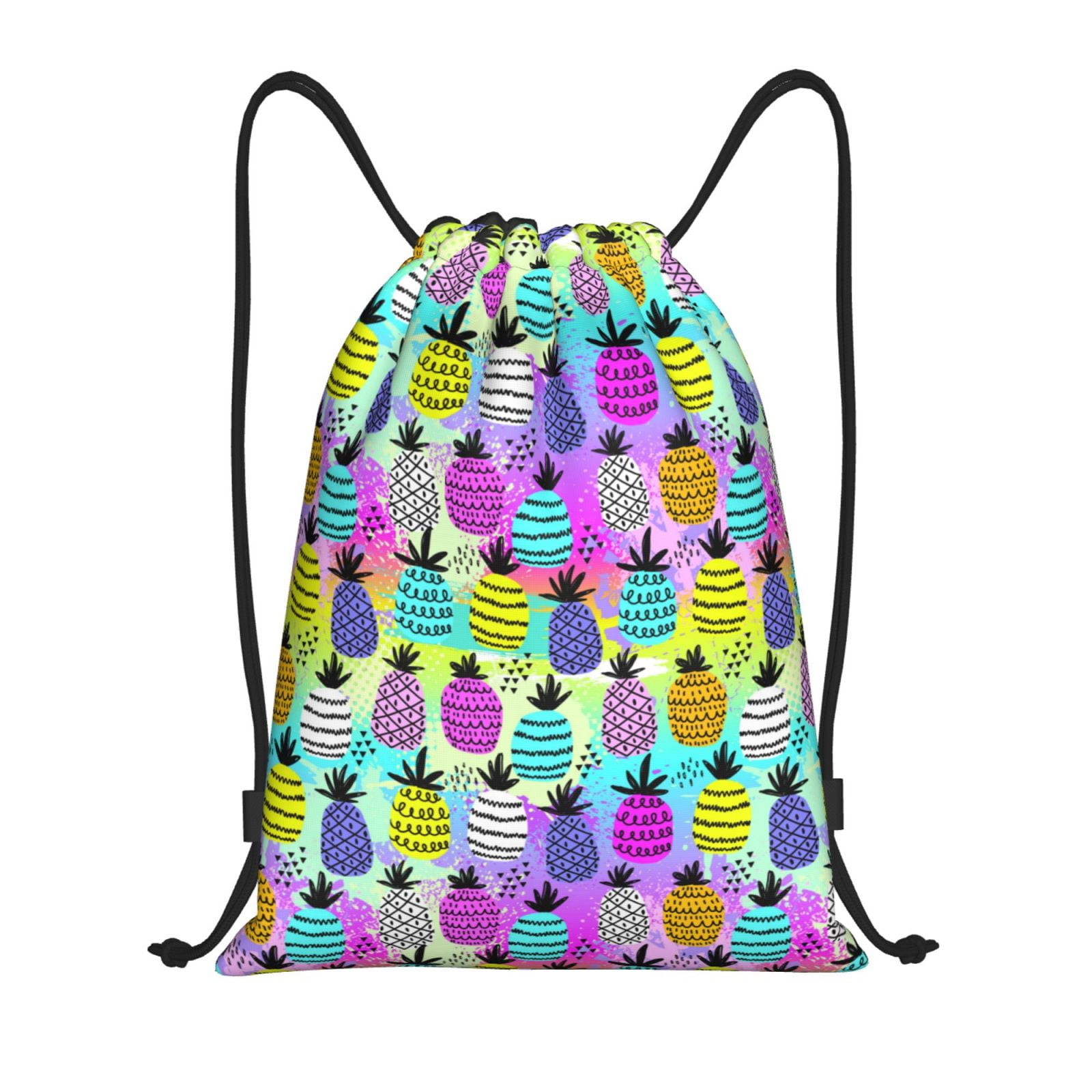 Drawstring Backpack - Graffiti Pineapples On Neon Gym Bag for Women Men ...