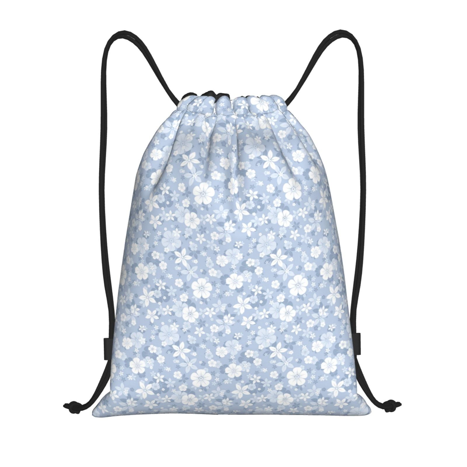 Drawstring Backpack - Gray white floral Gym Bag for Women Men Water ...