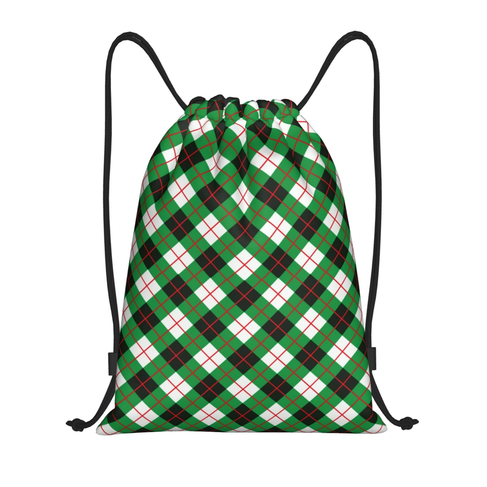 Drawstring Backpack Green Argyle Plaid Sports Gym Bag for Men Women ...