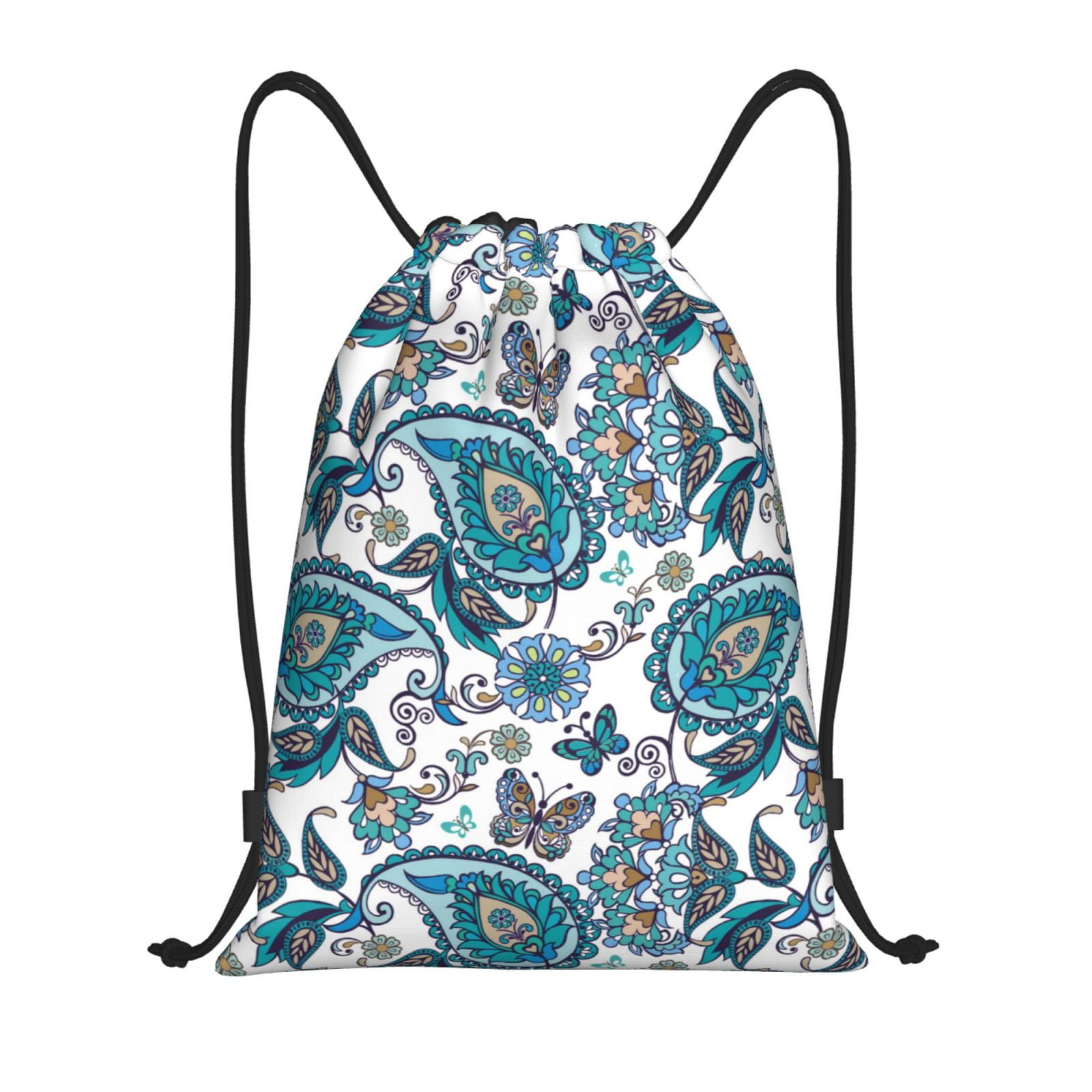 Drawstring Backpack - Green Flower Butterfly Paisley Gym Bag for Women ...