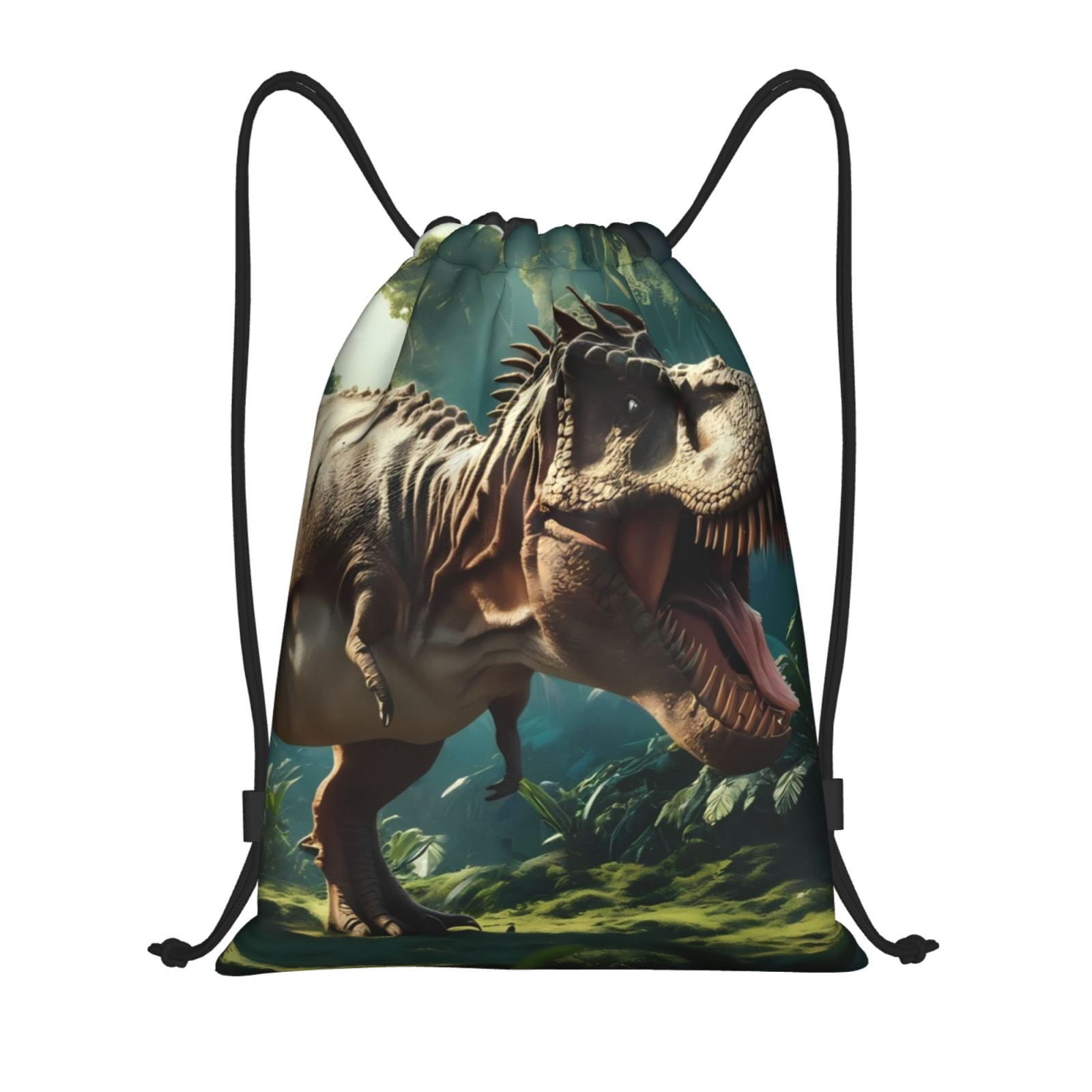 Drawstring Backpack, Green Forest Dinosaur Light Waterproof Sports Gym ...