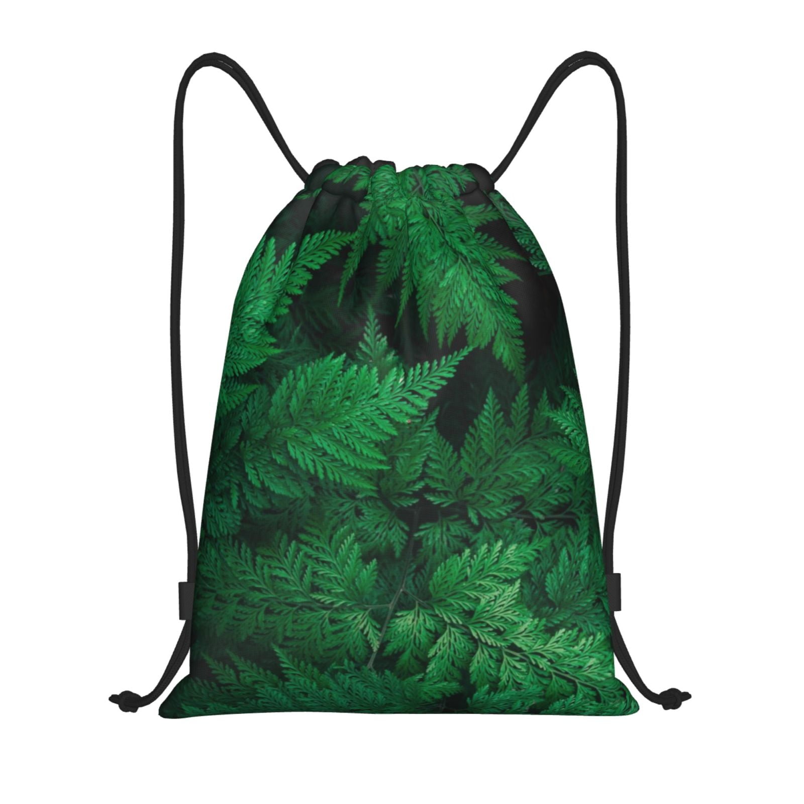 Drawstring Backpack - Green Leave Fern Gym Bag for Women Men Water ...