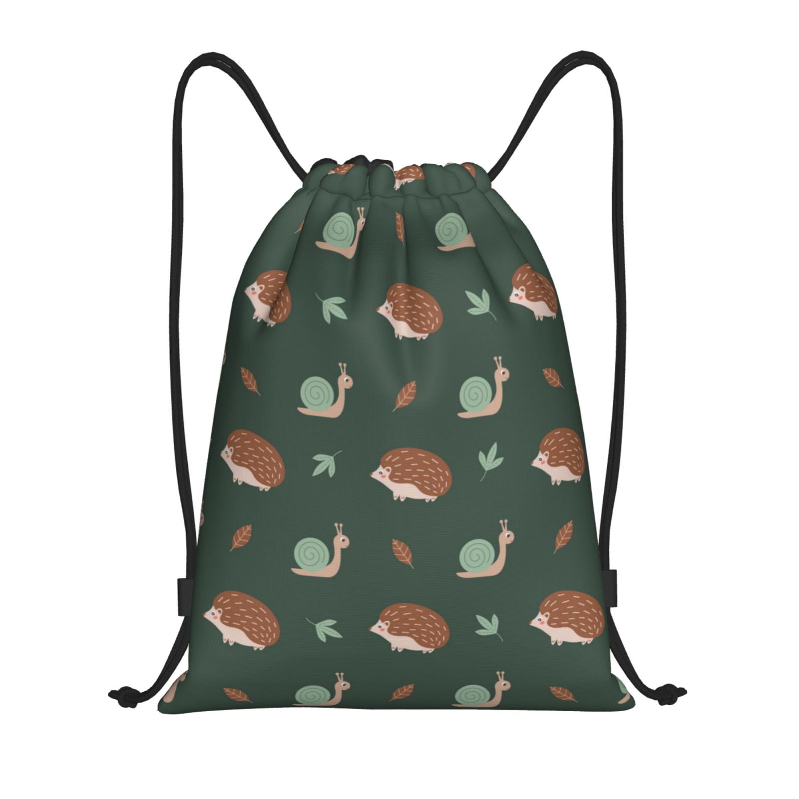 Drawstring Backpack, Green Snails Brown Hedgehogs Light Waterproof Sports Gym Bag Draw String ...