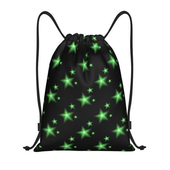 Drawstring Backpack, Green shining stars black cool Light Waterproof Sports Gym Bag Draw String ...