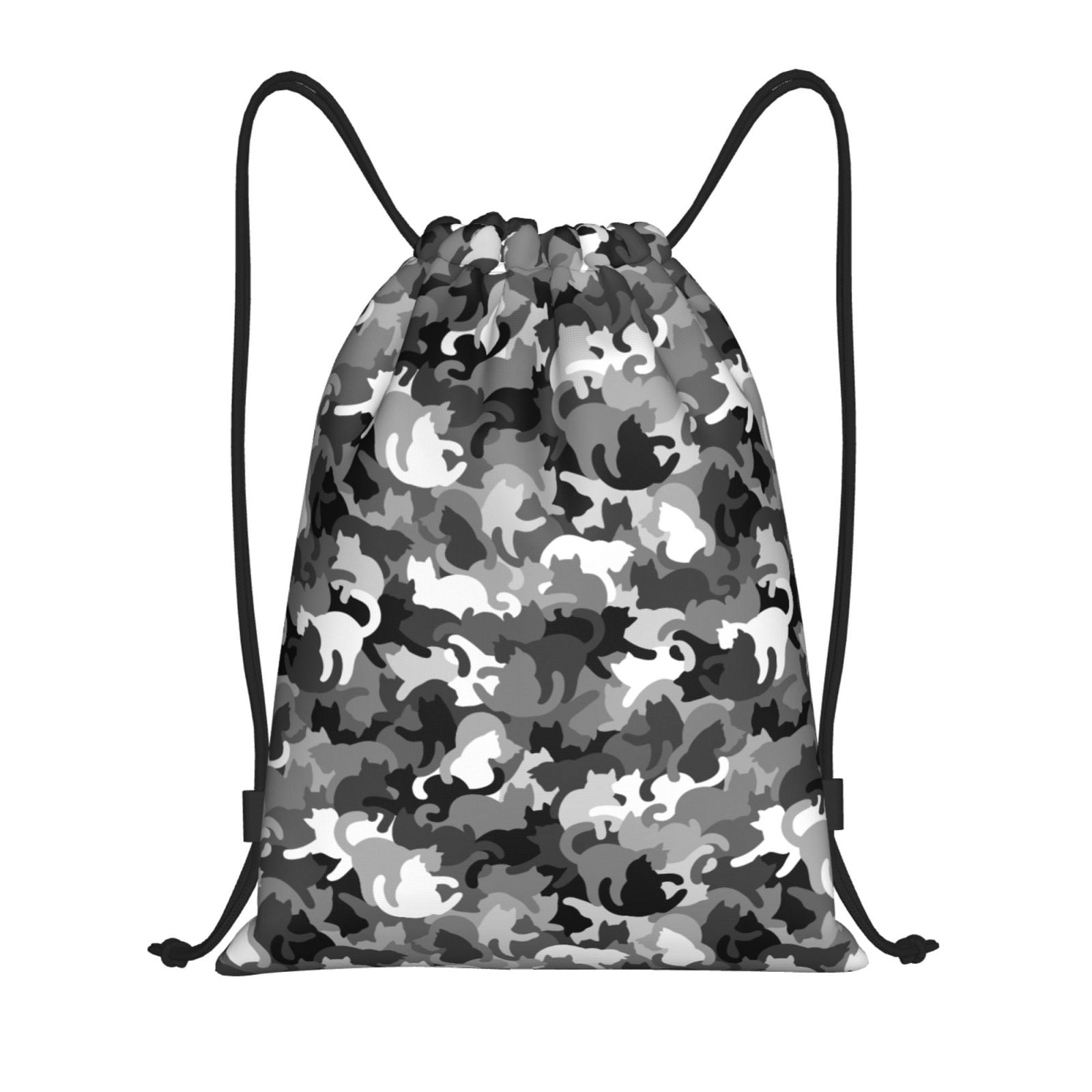 Drawstring Backpack - Grey Cat Camouflage Splash Proof Small Drawstring ...
