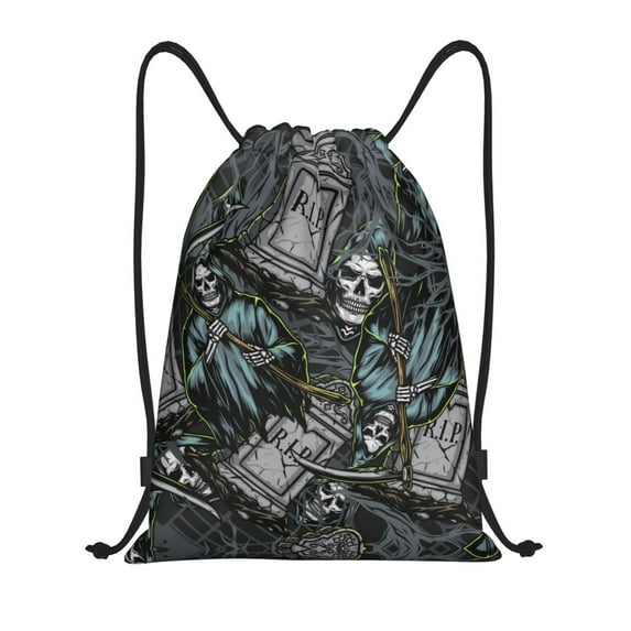 Drawstring Backpack, Grim Reaper Tombstones Pattern Light Waterproof ...