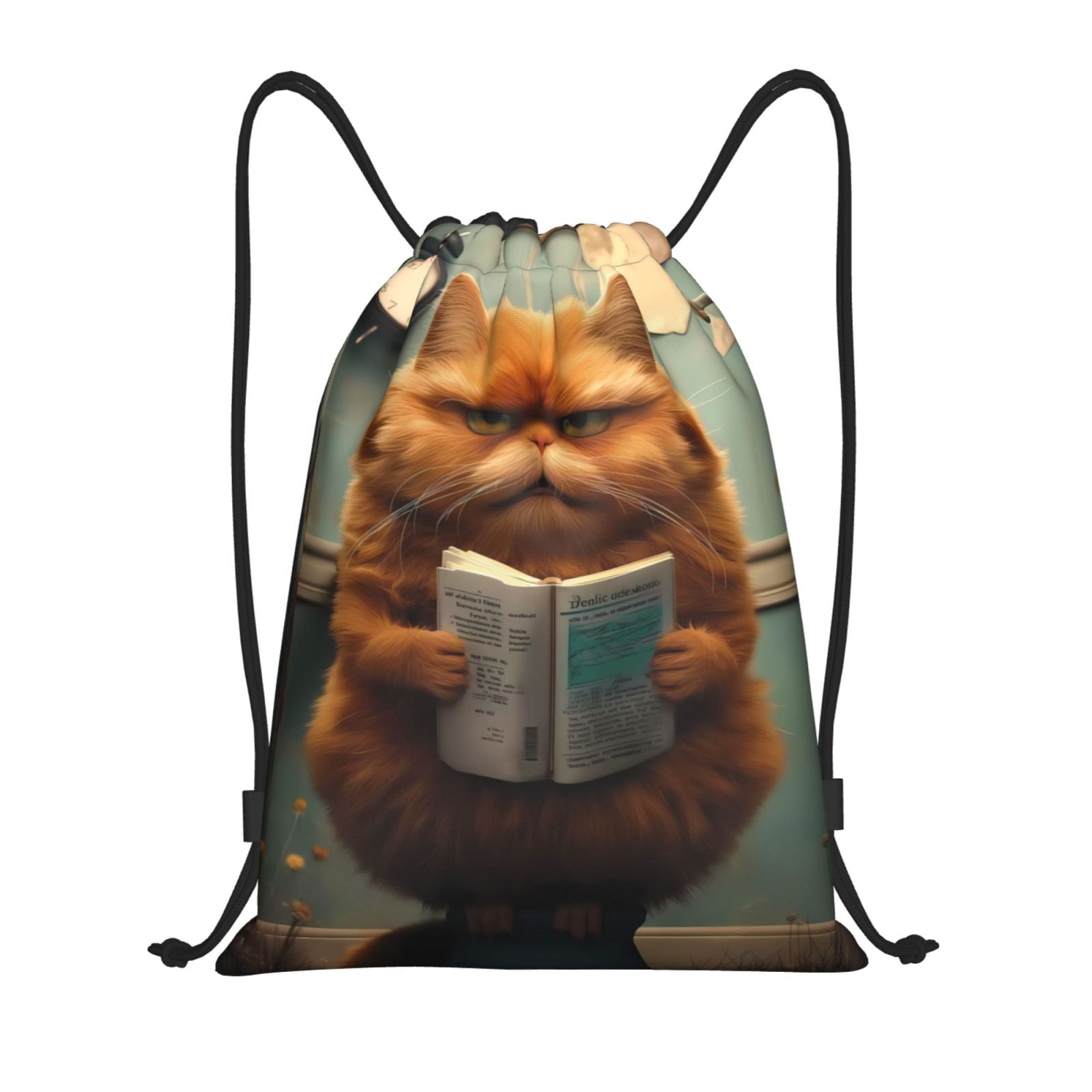 Drawstring Backpack - Grumpy Cat Reading Book Cheer Gym Bag for Women ...