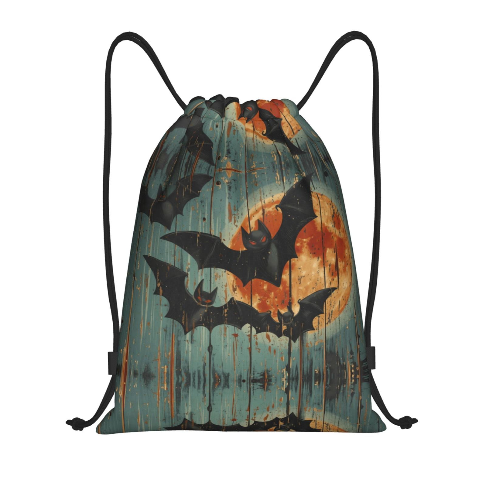 Drawstring Backpack, Halloween Bats Full Moon Light Waterproof Sports ...