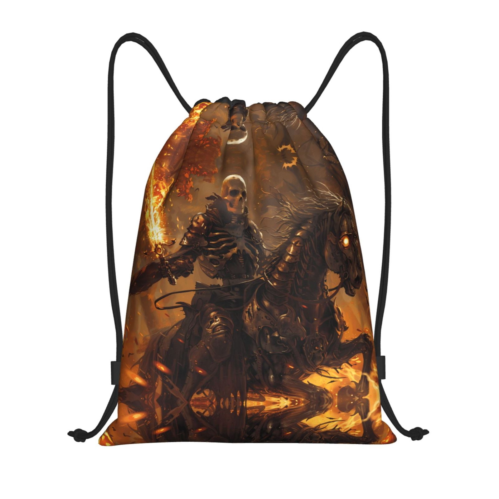 Drawstring Backpack - Halloween Cool Skeleton Knight Gym Bag for Women ...