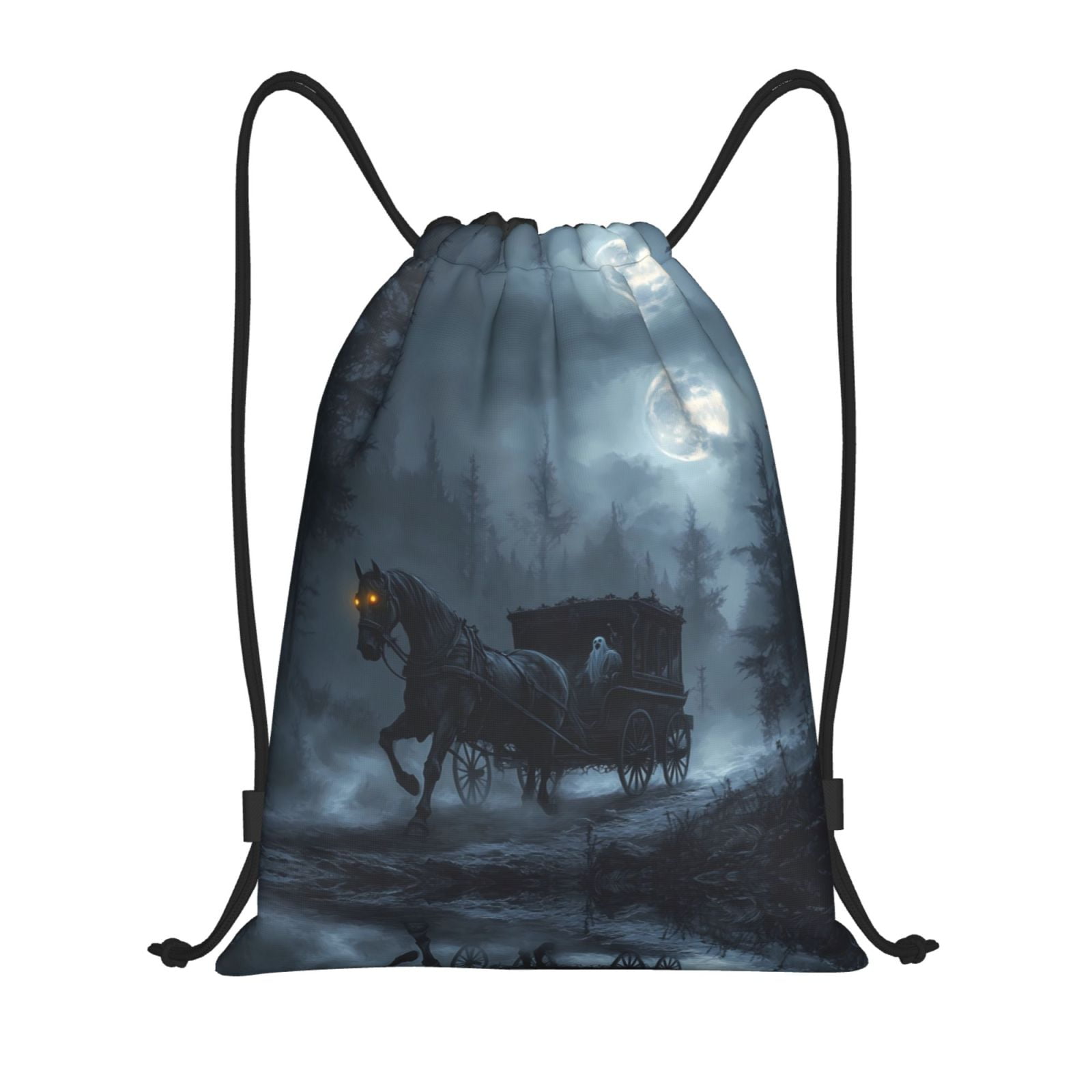 Drawstring Backpack, Halloween Forest Skeleton Carriage Light ...