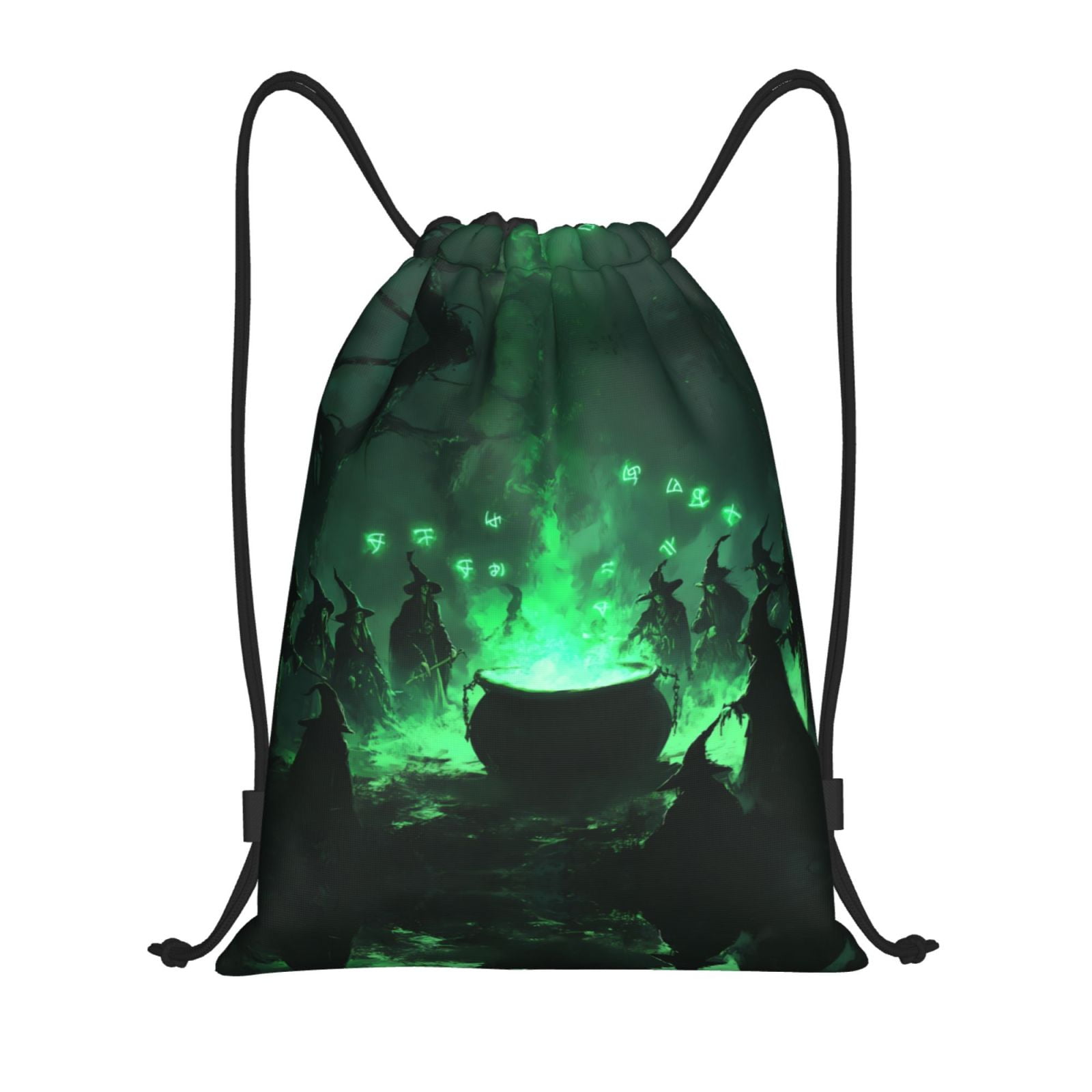 Drawstring Backpack - Halloween Green Forest Witch k Splash Proof Small ...